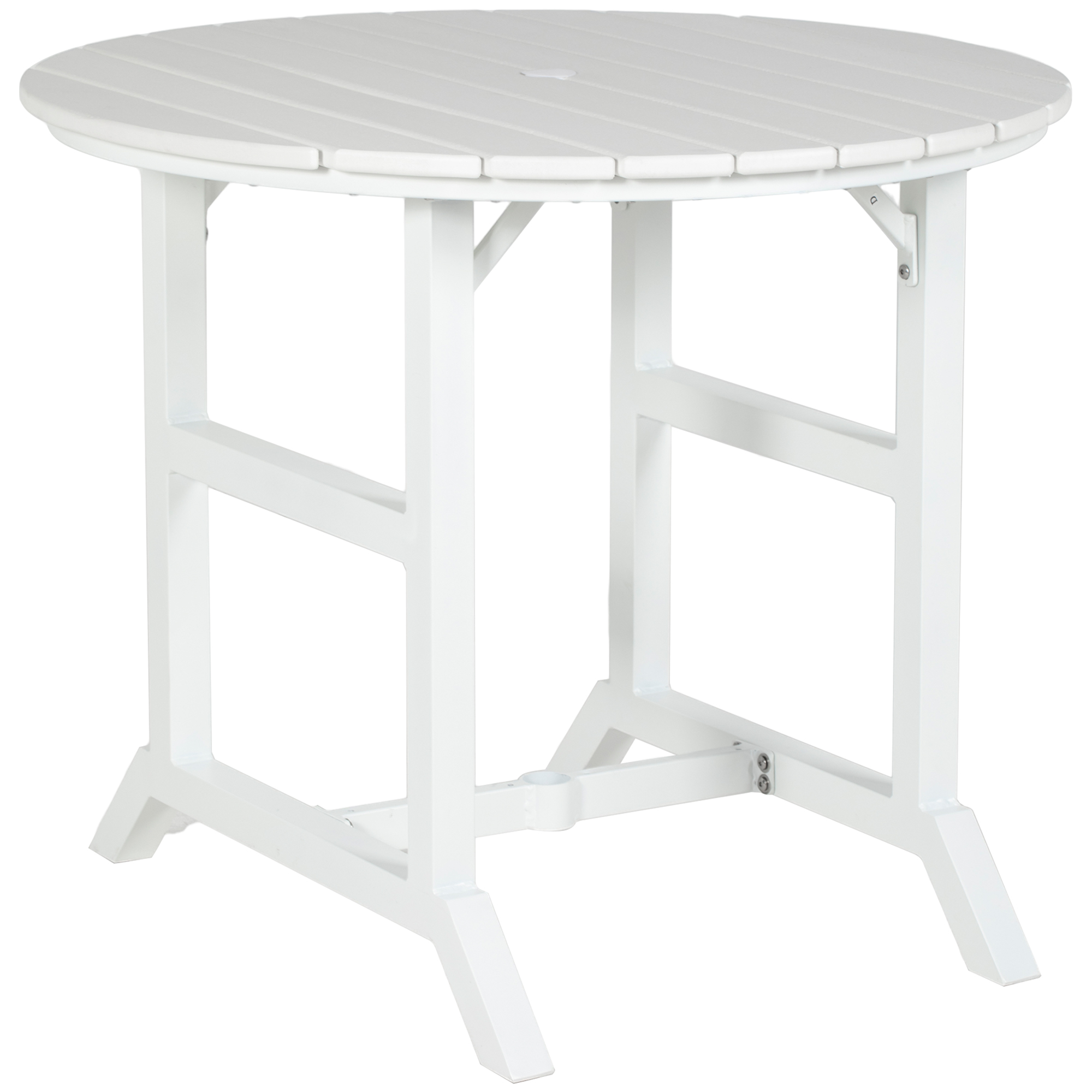 Outsunny Round Patio Table with Umbrella Hole and Aluminum Frame, White ...
