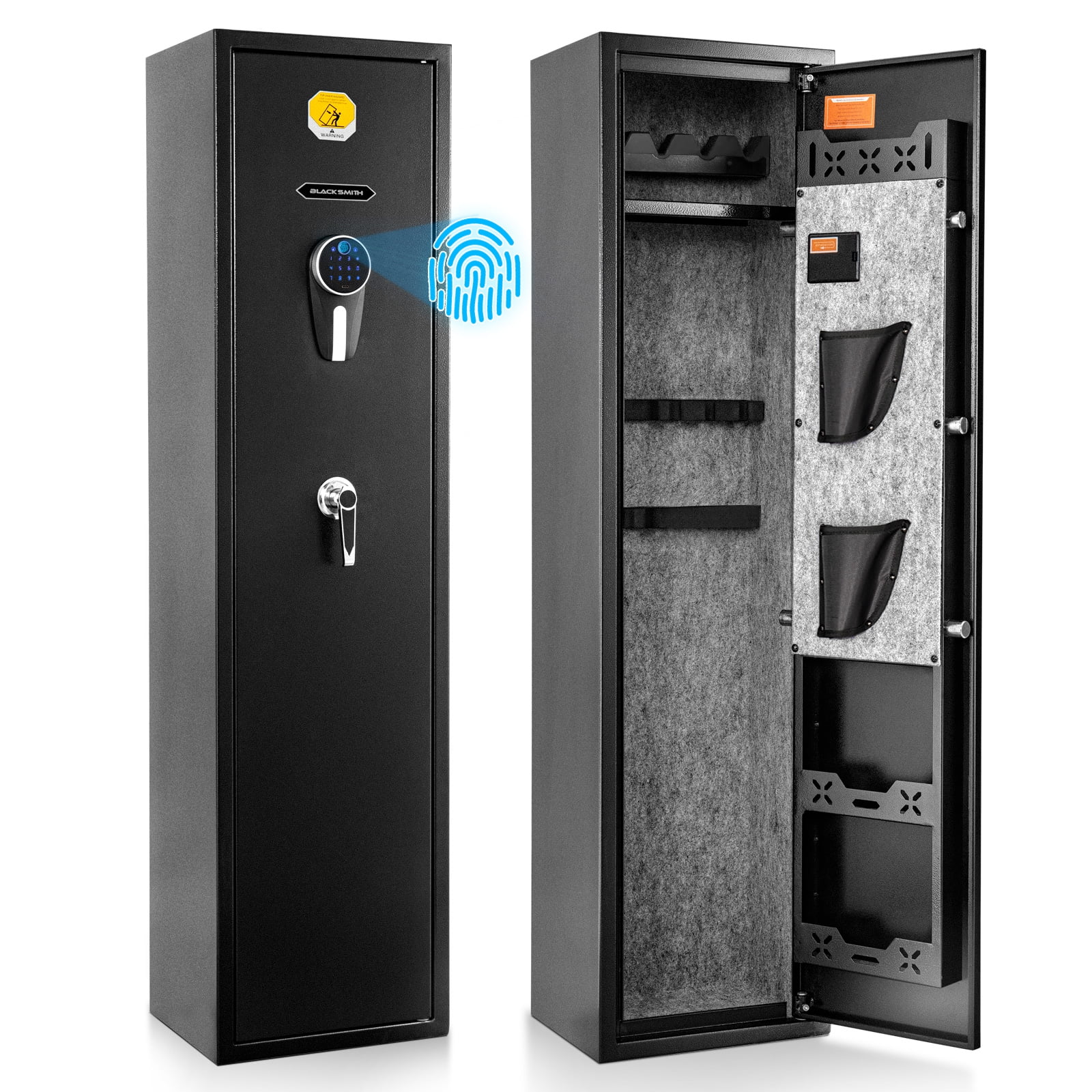BlackSmith Large Gun Cabinet Fingerprint Biometric Gun Safe for Home ...