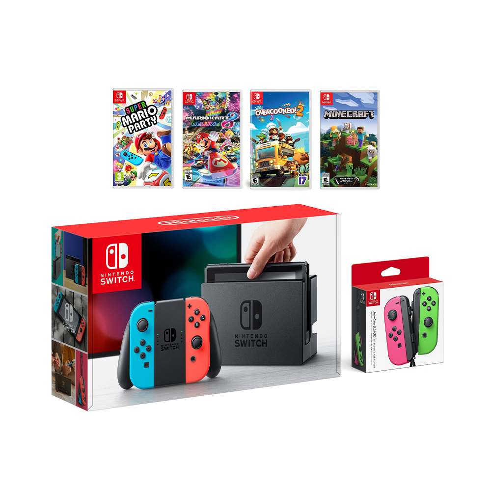 Nintendo Switch Party Game Bundle, 32GB Neon Red/Neon Blue Joy-Con ...