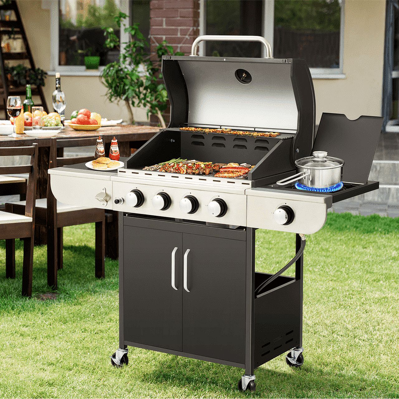 Hommow 4 Burner BBQ Propane Gas Grill,36000 BTU Stainless Steel with ...