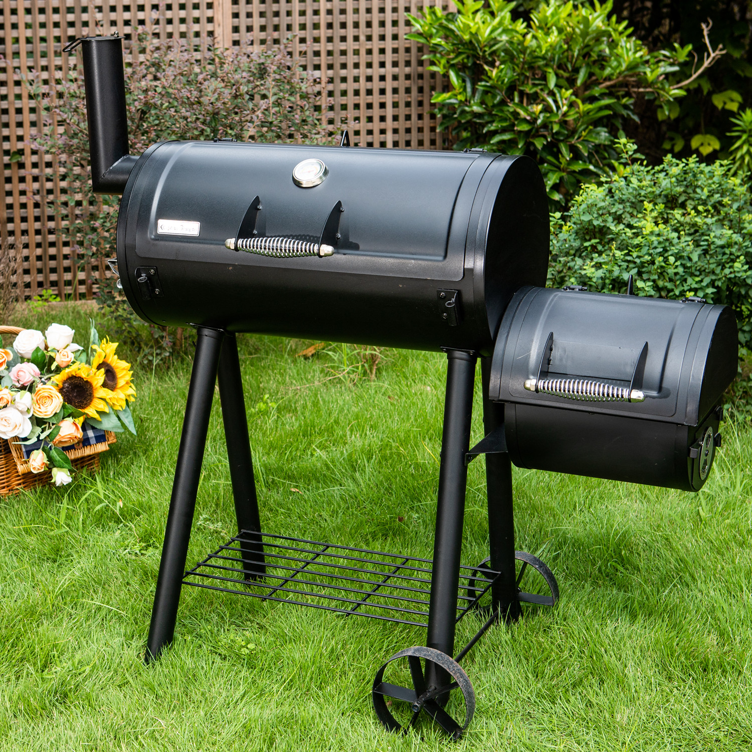 Summit Living 28'' BBQ Charcoal Grill with Offset Smoker for Backyard ...