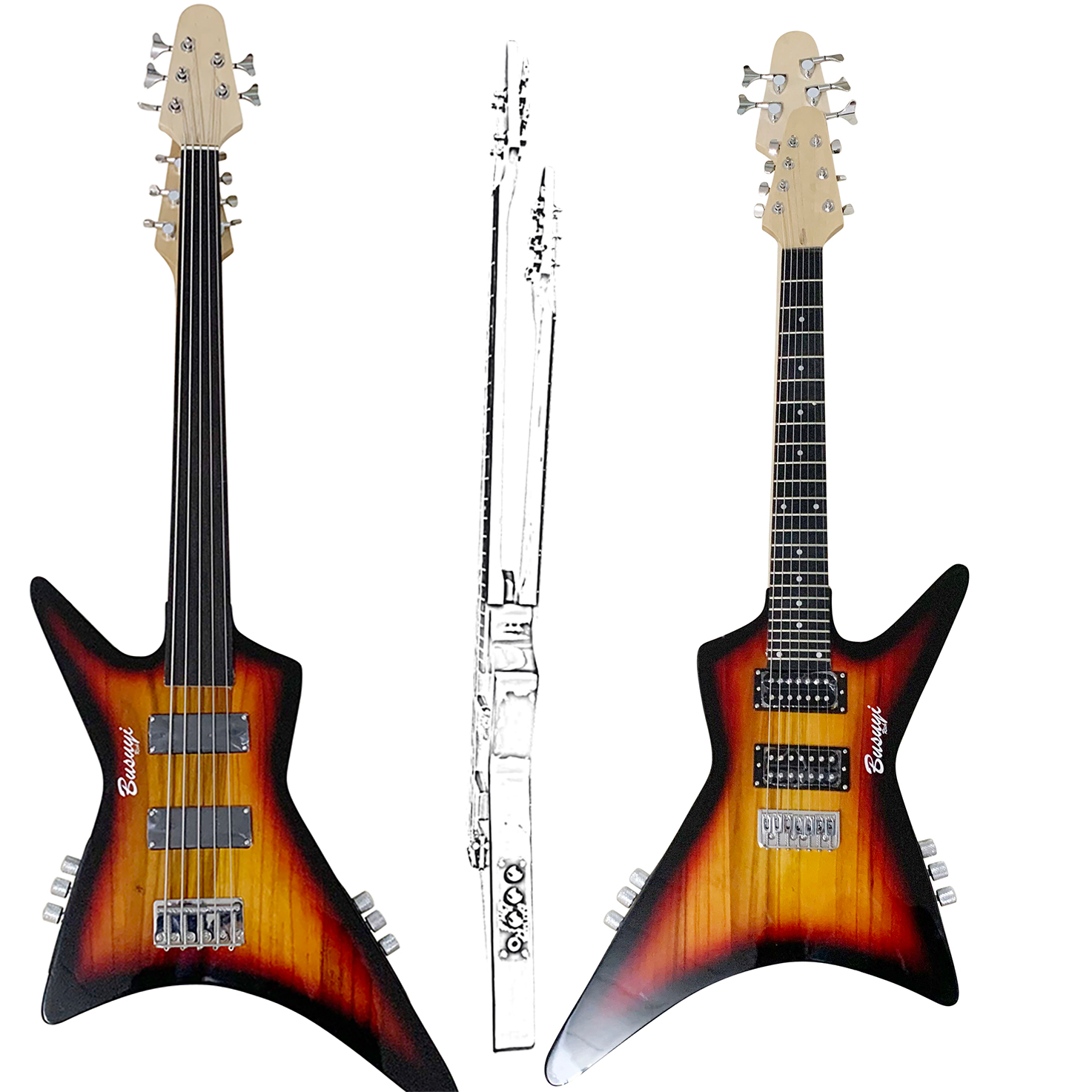 5 String Fretless Bass/ 7 String Lead Double Neck Busuyi Guitar Right ...