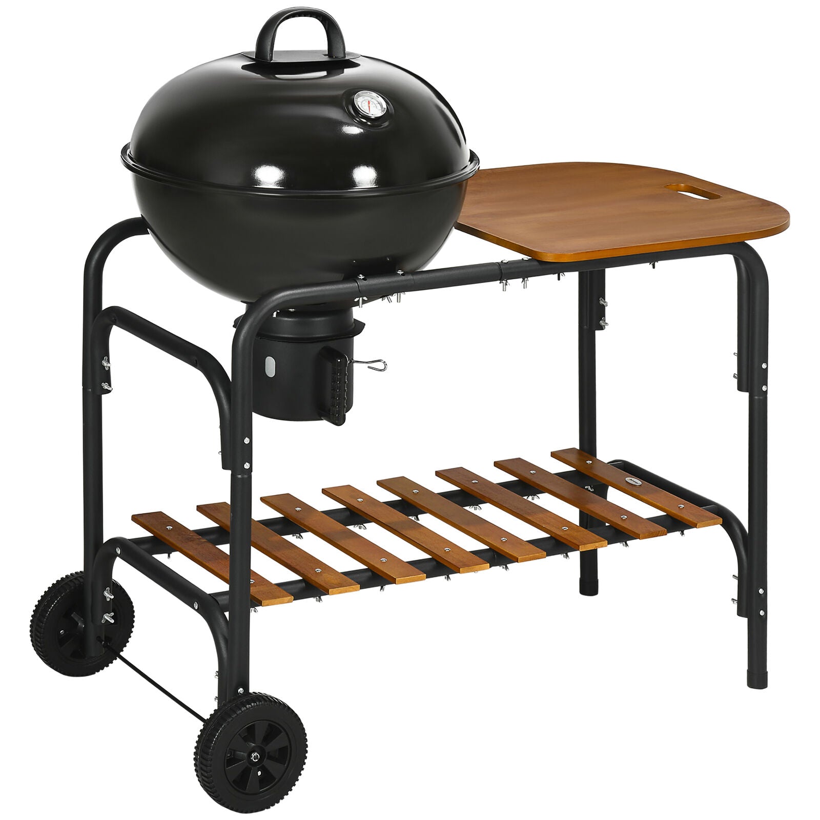Charcoal Grill on Wheels - Smoker Grill with Table Shelf - Texas Outlet