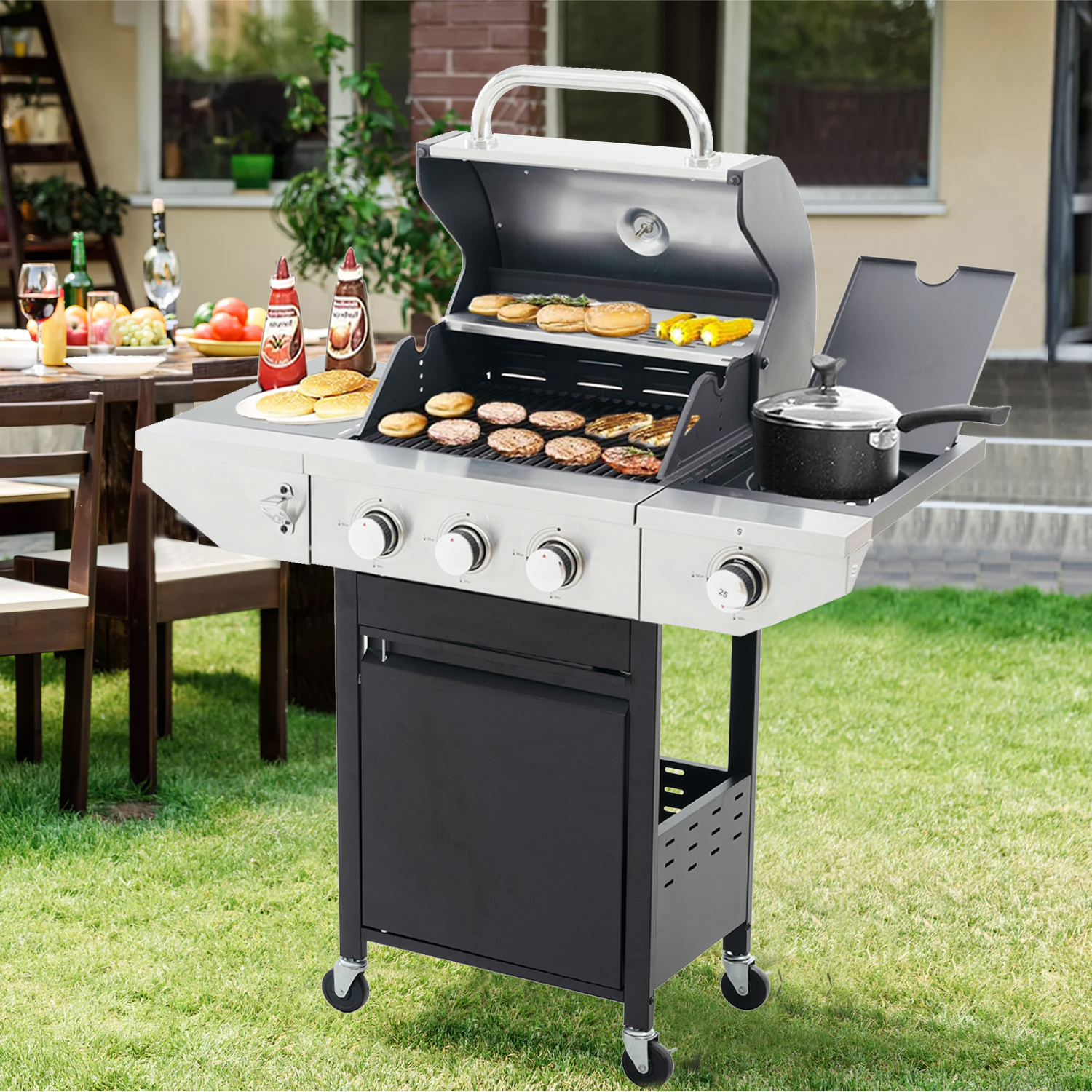HighSound 3 Burner Propane Gas Grill, 37150 BTUs Stainless Steel Patio ...