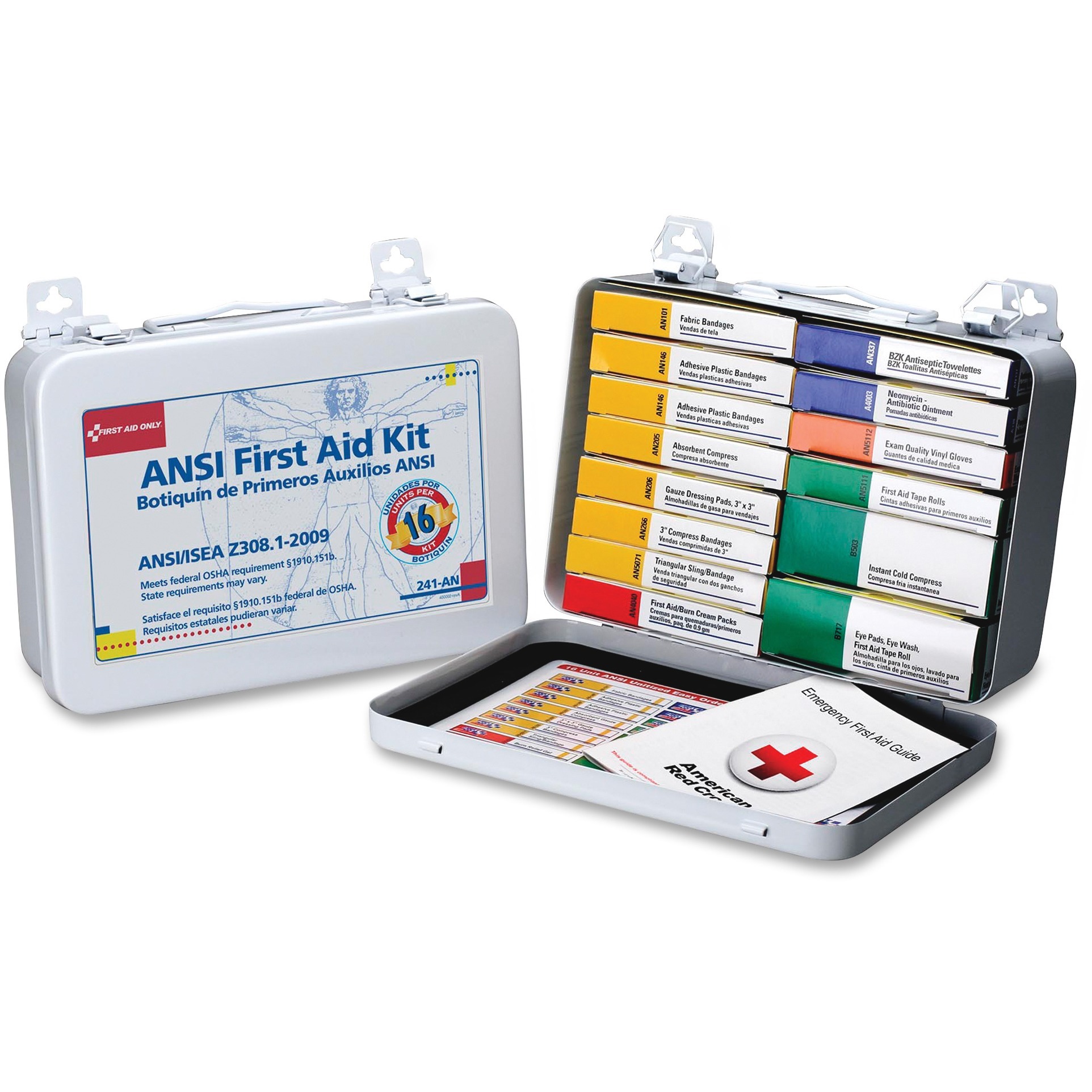 First Aid Only, FAO241AN, 16-unit ANSI First Aid Kit, 1 Each, White ...