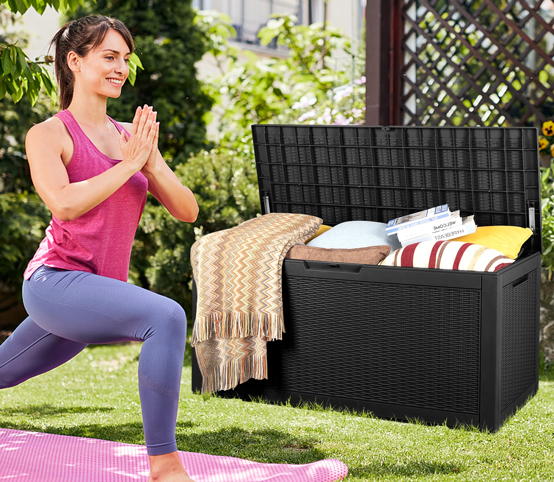 100 Gallon Large Deck Box, Outdoor Storage Box Pool Storage Box Bench ...