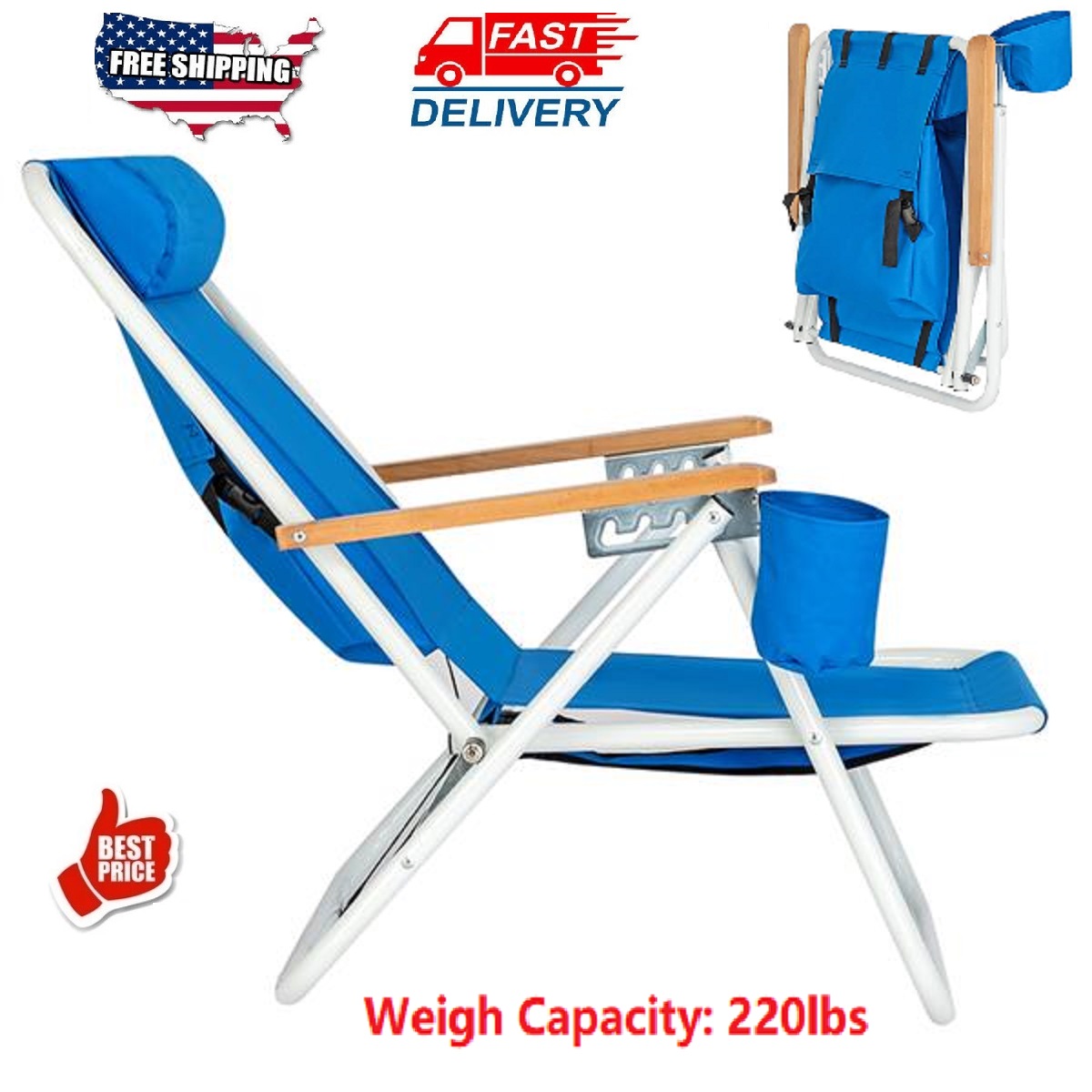 [NEW SALES] Goorabbit Blue Beach Chair,Folding Portable Backpack Beach ...