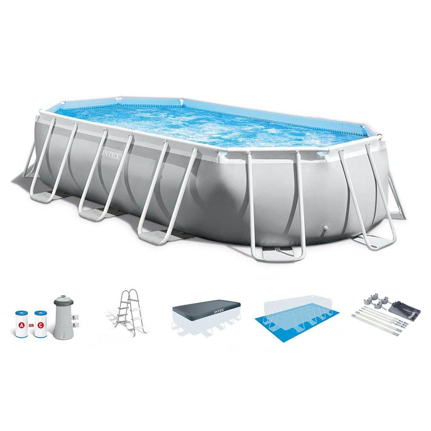 Intex 20ft x 10' x 48" Prism Frame Oval Swimming Pool Set Kit with ...