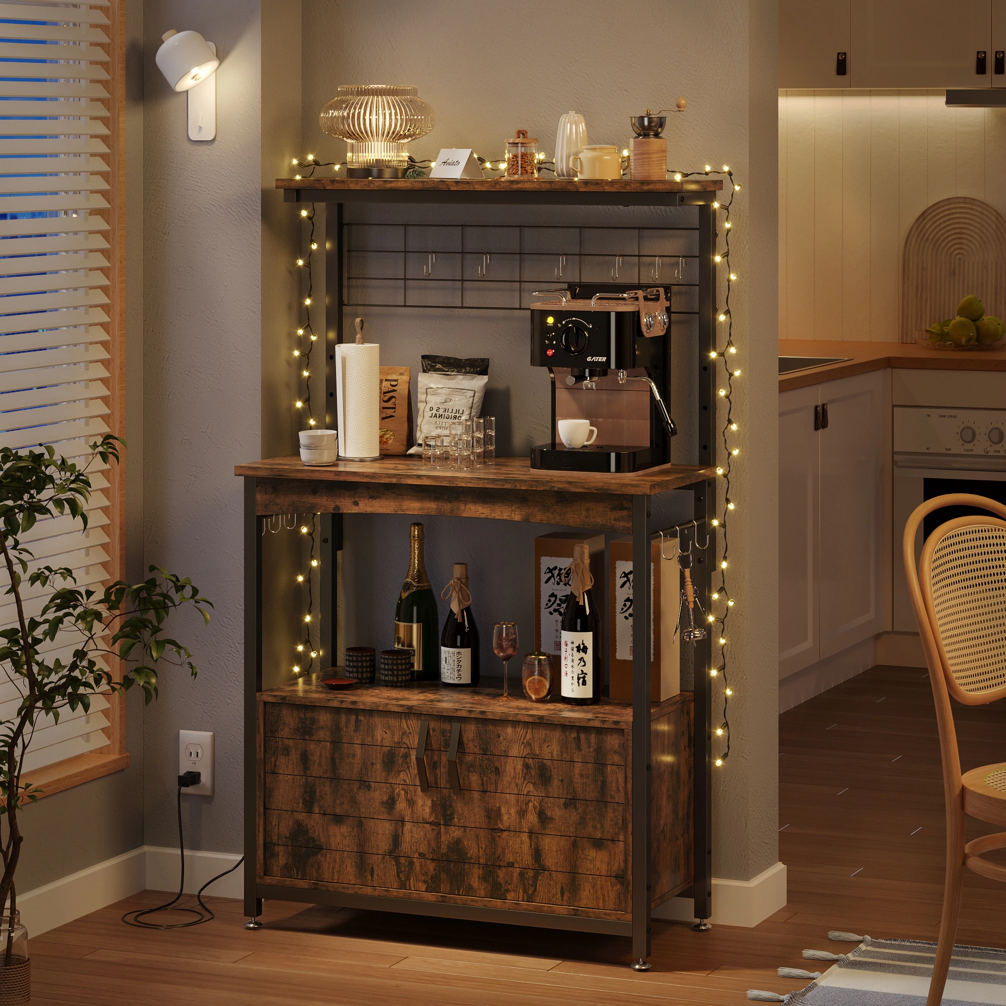 31.5" Microwave Stand with Storage Cabinet, Height-Adjustable Bakers ...