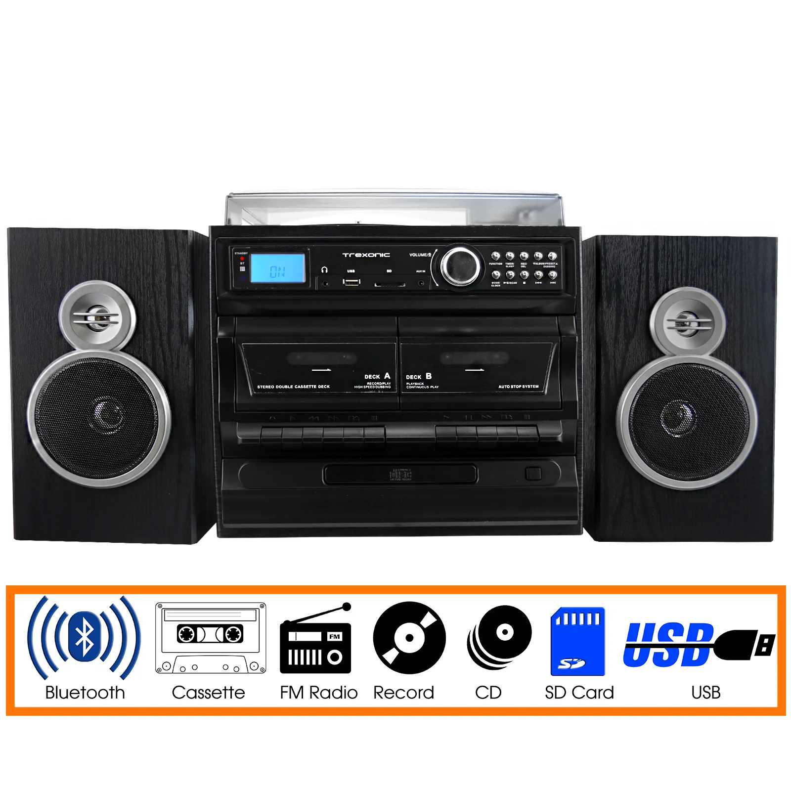 Trexonic 3-Speed Vinyl Turntable Home Stereo System with CD Player ...