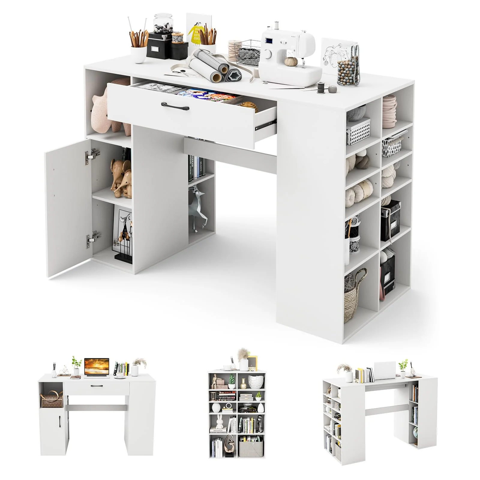Giantex Craft Table with Storage, Artwork Sewing Table 14 Large & Small ...