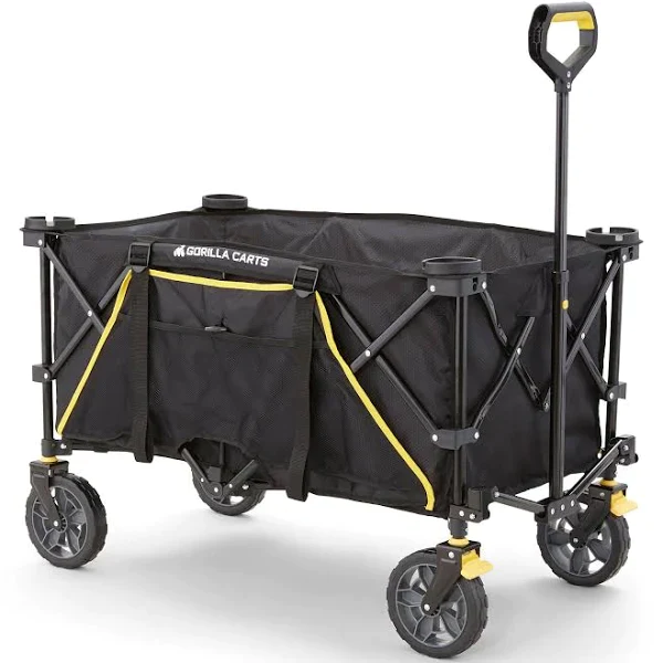 Gorilla Carts 7 Cu. ft. Collapsible Folding Outdoor Utility Wagon with Oversized Bed Black ...