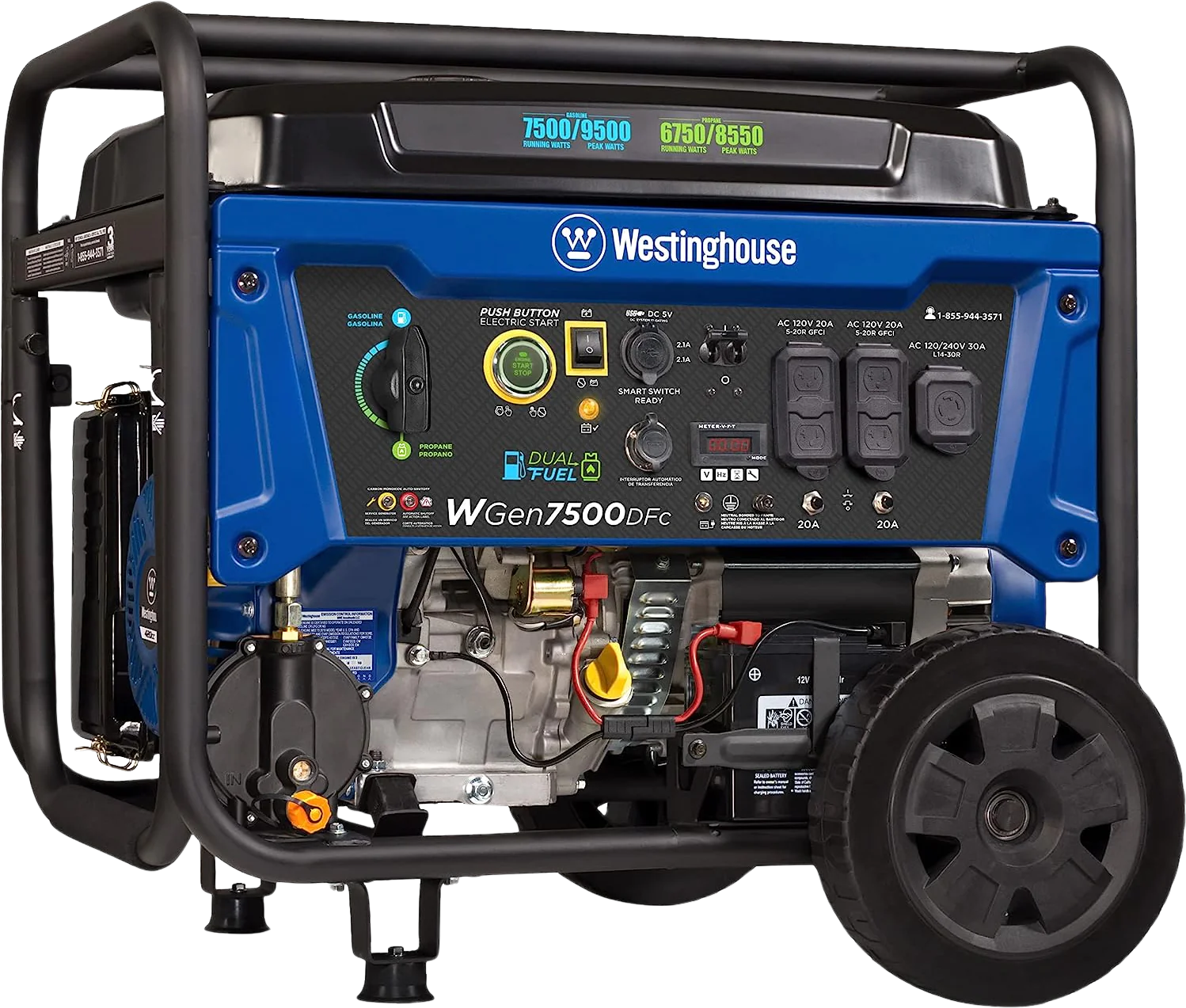 Westinghouse WGen7500DFc Generator 7500W/9500W 30 Amp Remote Start Dual ...