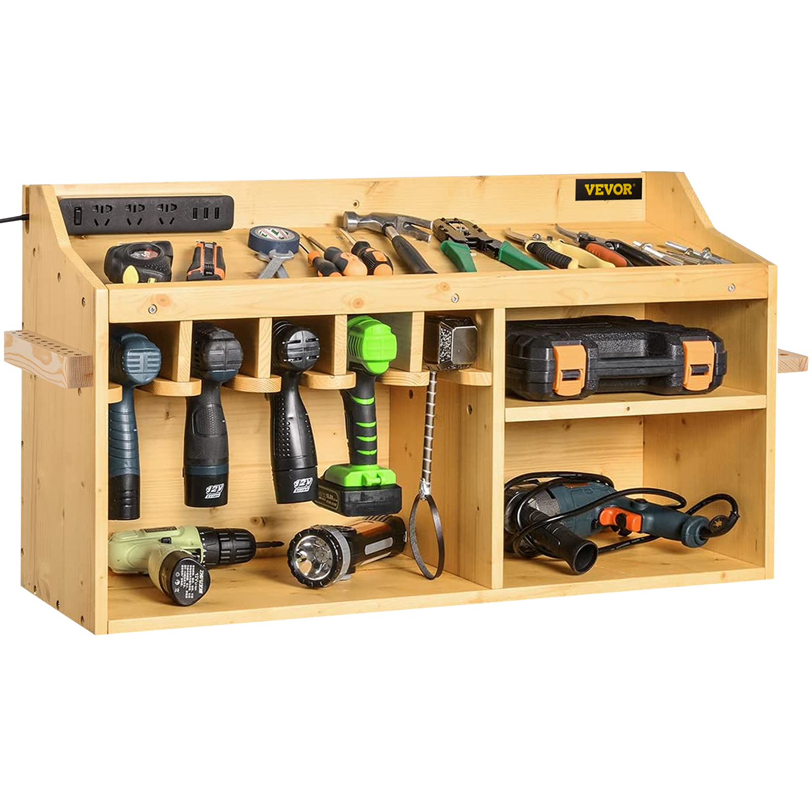 VEVOR Power Tool Organizer, Wall Mount/Benchtop Drill Holder, 5 Hanging ...