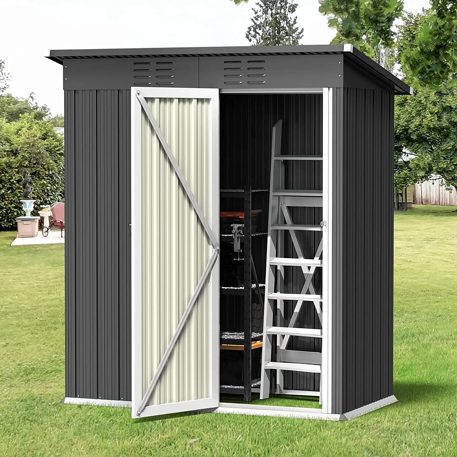 5' x 3' Outdoor Storage Shed. Metal Outdoor Storage Cabinet with Single ...