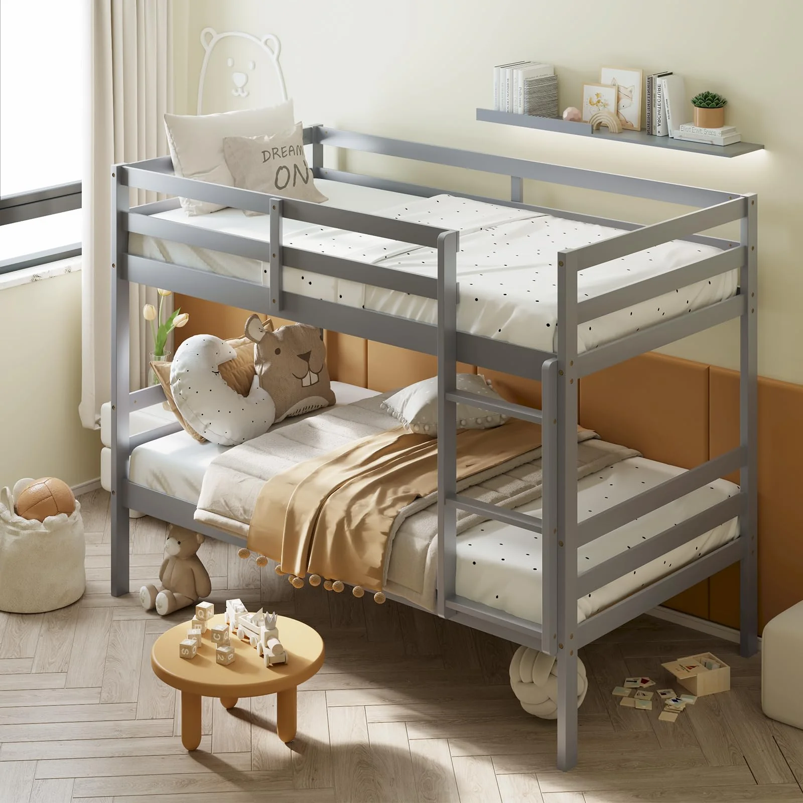 Giantex Bunk Bed Twin Over Twin, Solid Wood Bunk Bed with Sturdy Ladder ...