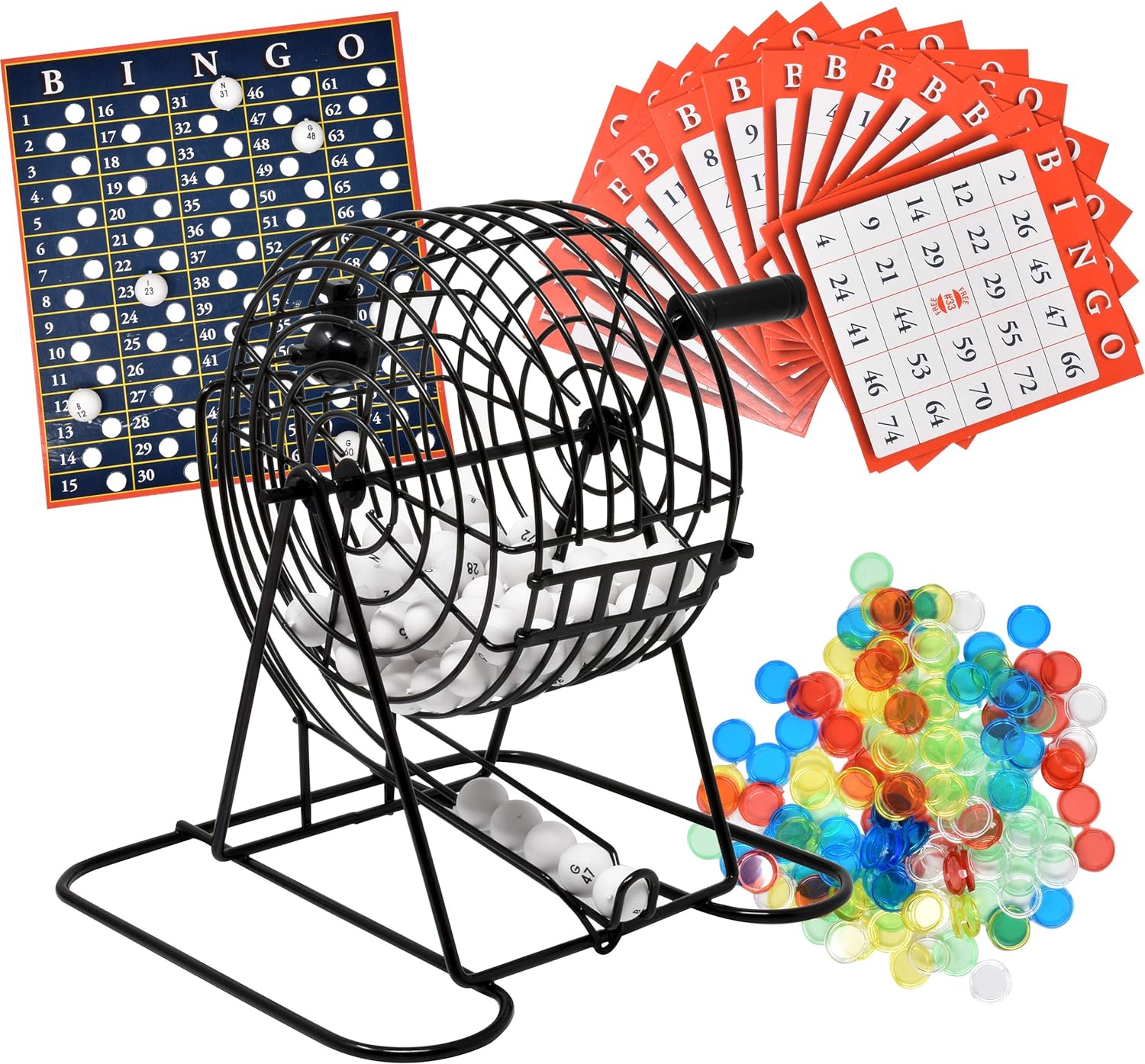 Bingo Game Set with Metal Bingo Cage Spinner, 75 Numbered Balls, Master ...
