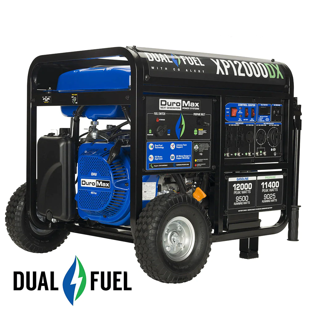DuroMax XP12000DX 12,000 Watt Dual Fuel Gas Propane Portable Generator ...