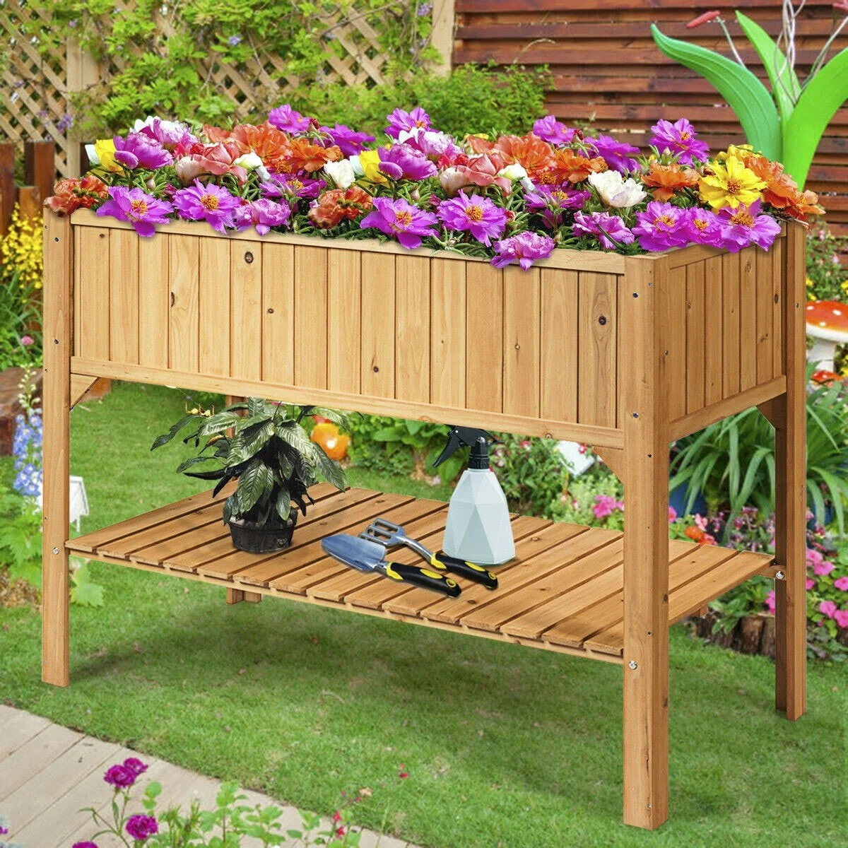 Raised Garden Bed Stand Elevated Wood Planter Box Shelf - Texas Outlet