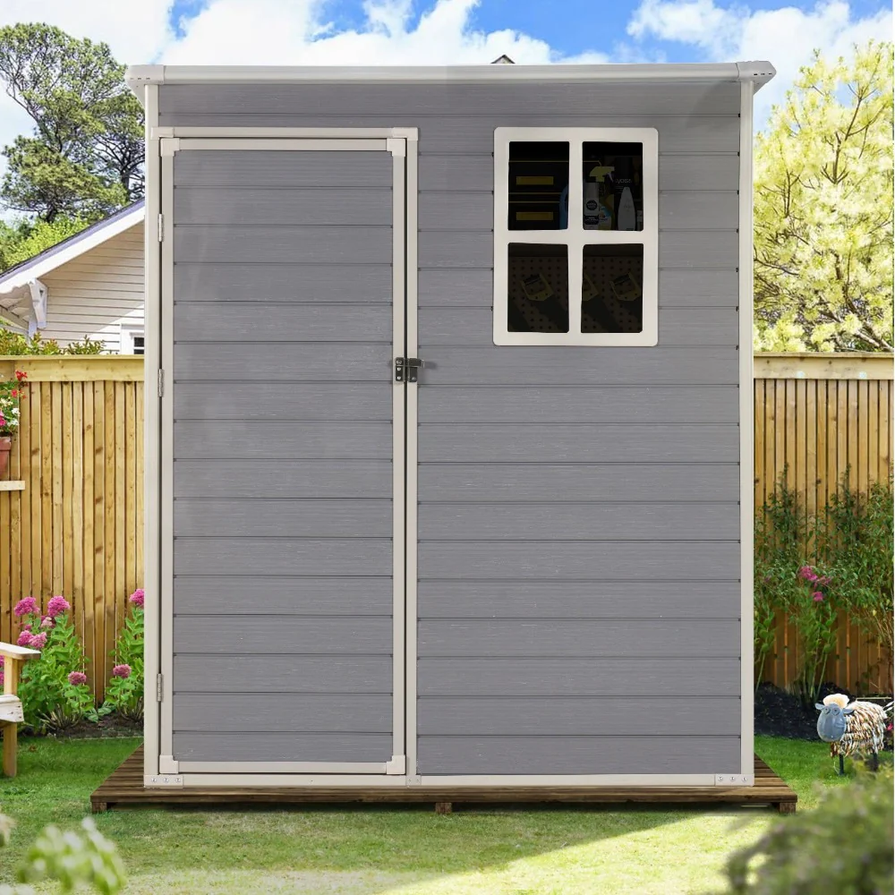 5 x 3 ft Utility Plastic Tool Storage Shed, Freestanding Resin Shed ...