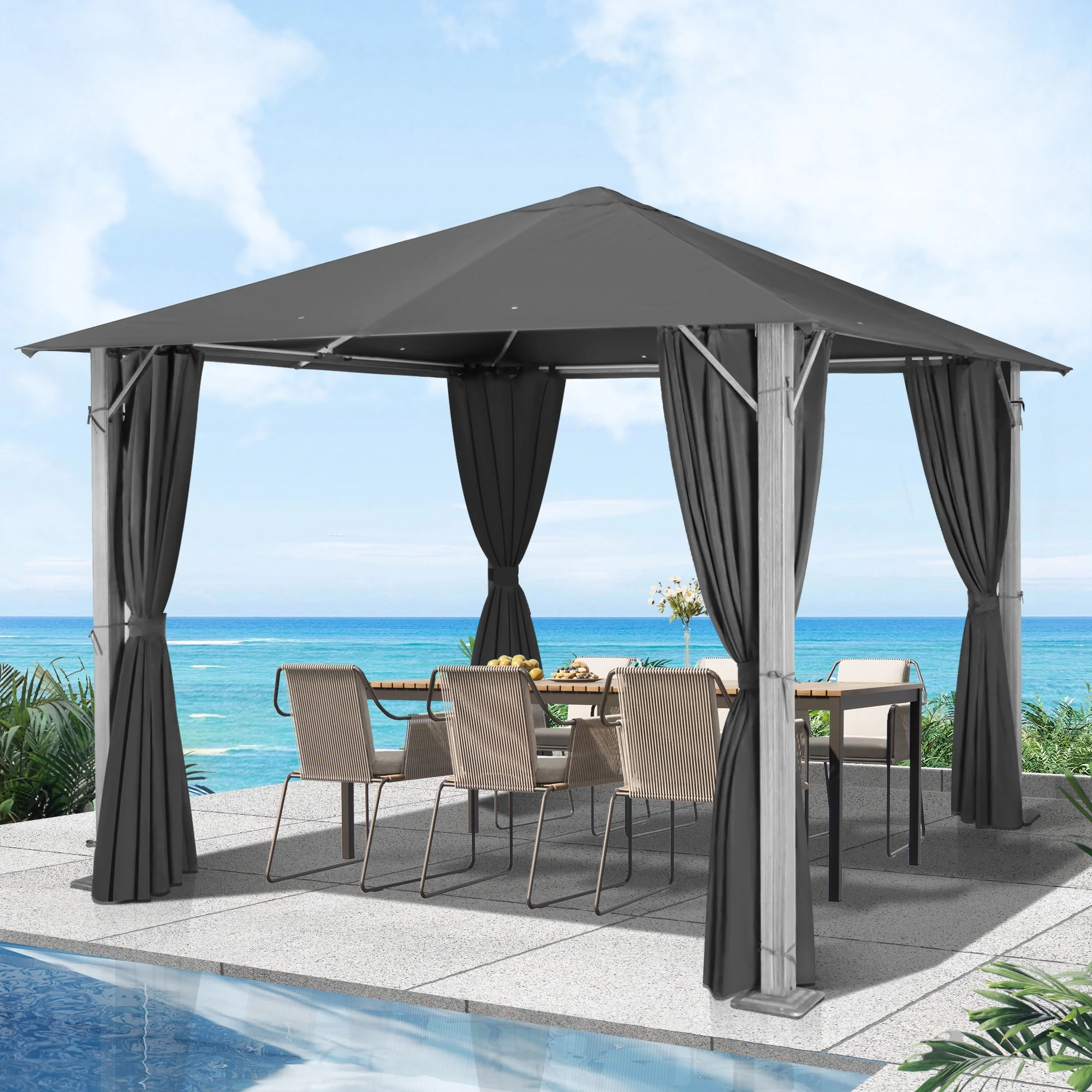 Gartooo 10x10FT Outdoor Polyester Vented Roof Gazebo, Powder-Coated ...