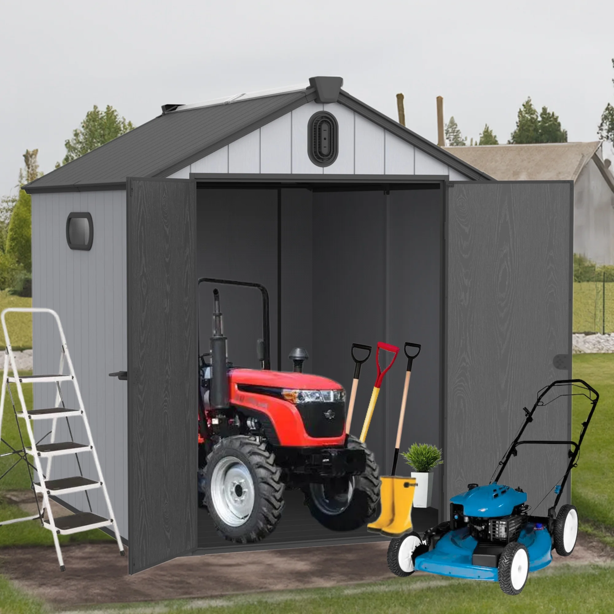 8x6ft Outdoor Resin Storage Shed, Waterproof Plastic Shed with ...