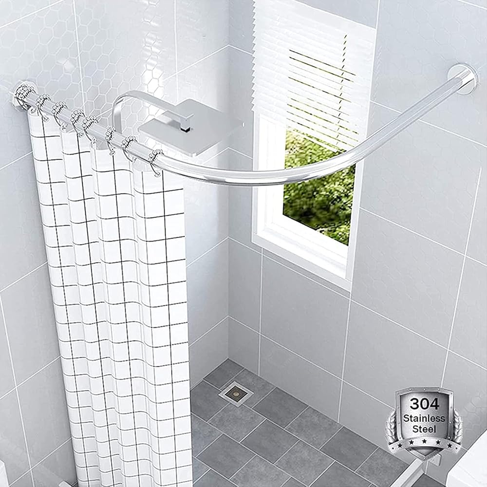 DREA Curved Shower Curtain Rod L-shaped shower curtain rod Tension Rod ...