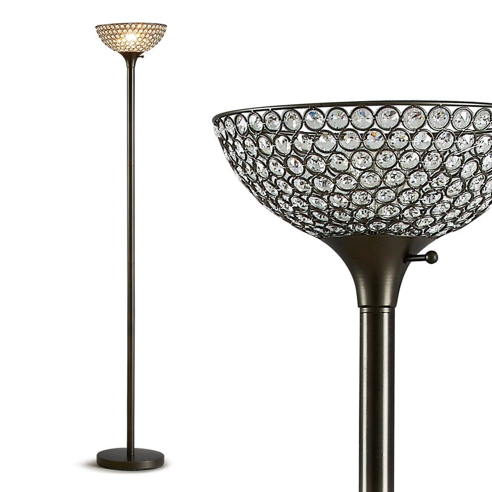 HomeGlam Lucie 71-inch Crystal Shade Torchiere Floor Lamp Dark Bronze ...
