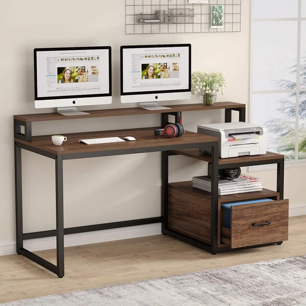 Tribesigns Computer Desk with File Drawer and Storage Shelves, 59 inch ...