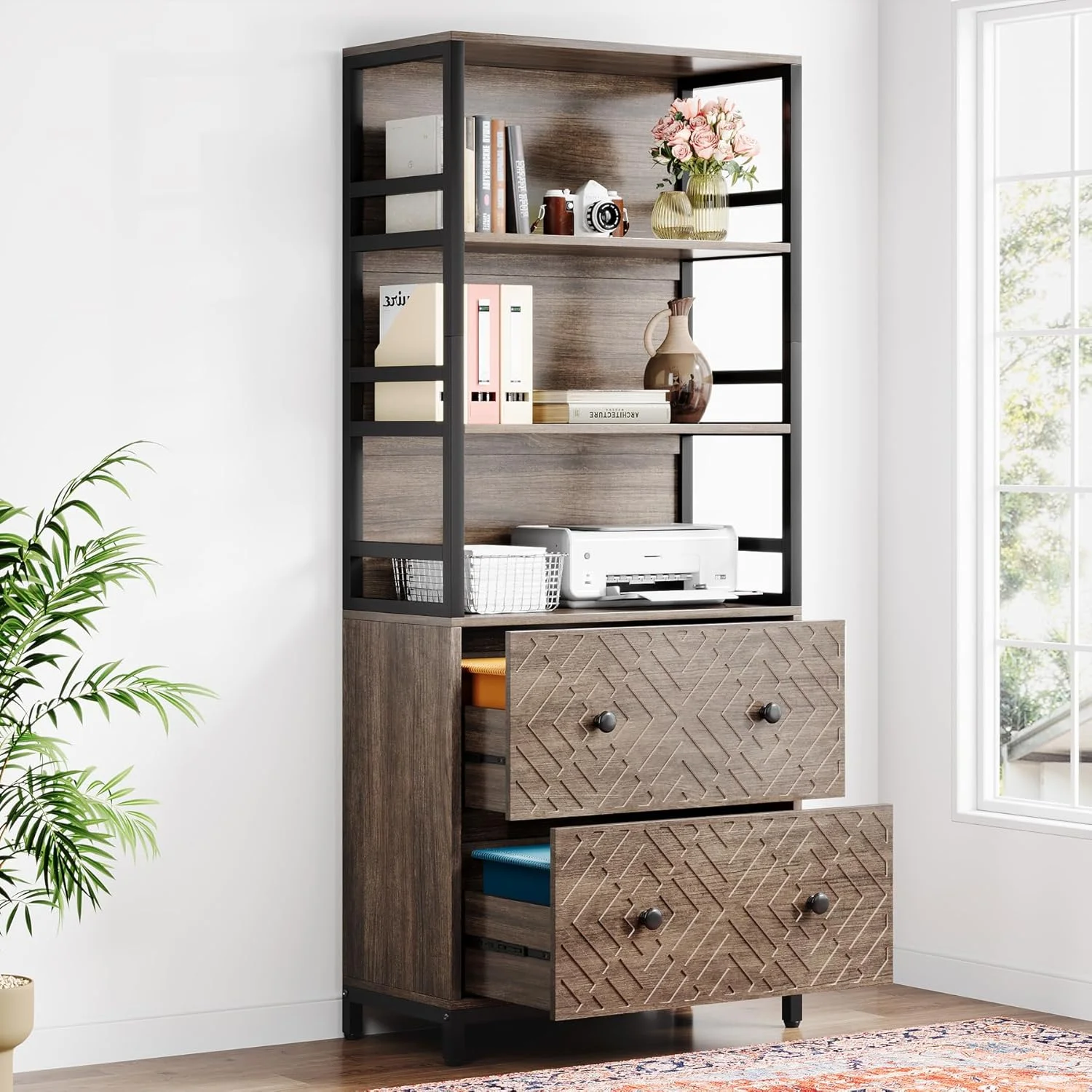 Tribesigns 2-Drawer File Cabinet, Vertical Filling Cabinet with 3 Open ...