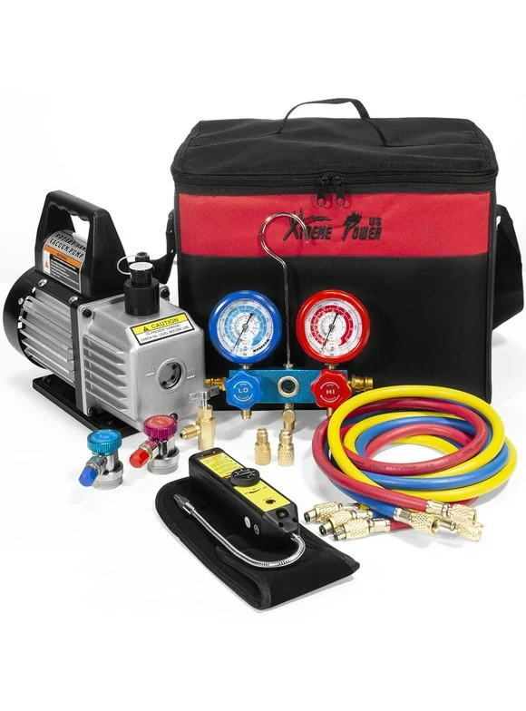 AC Repair Complete Set Vacuum Pump HVAC A/C Refrigeration Manifold ...