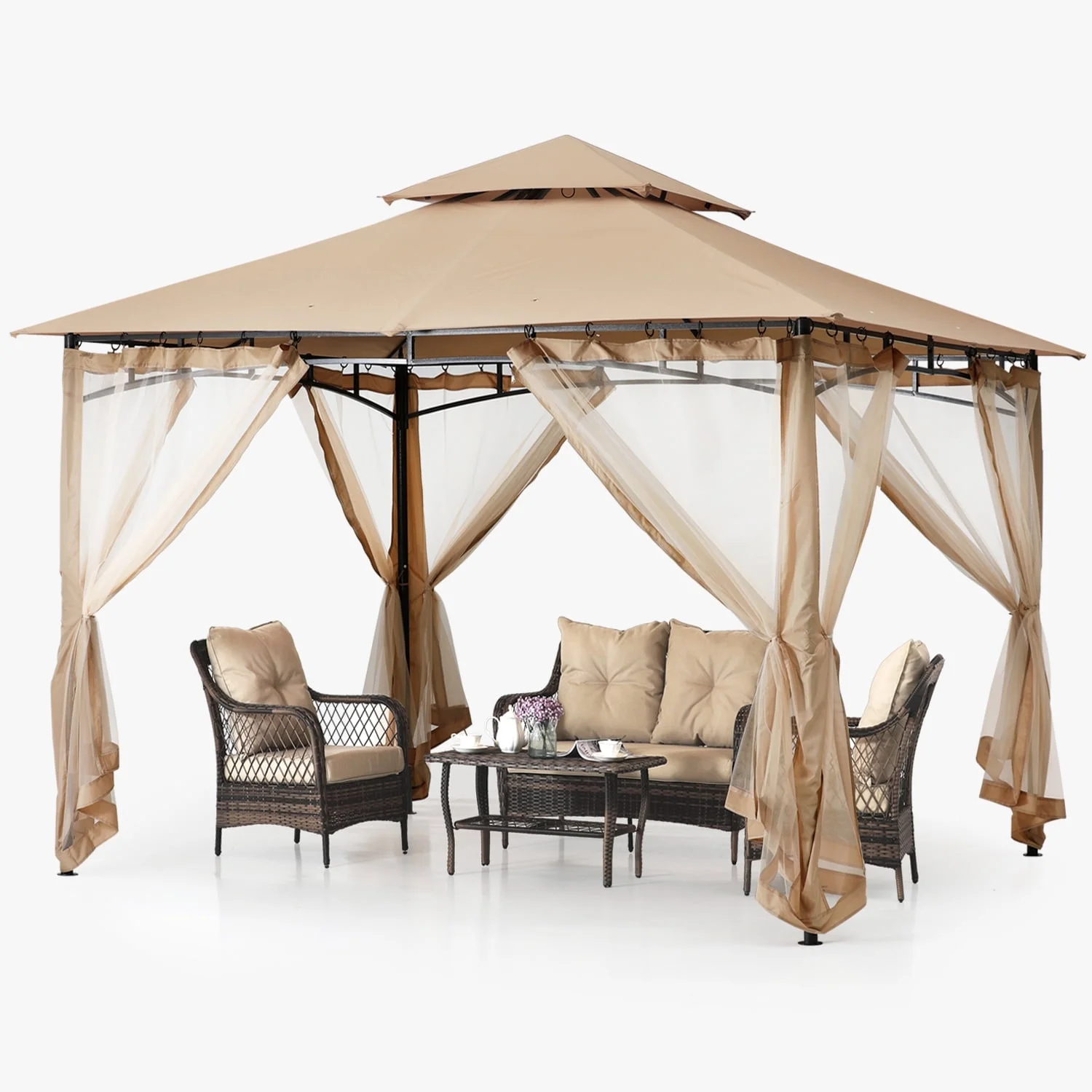 ABCCANOPY 9'x9' Patio Gazebo With Mosquito Netting and Double Soft Roof ...