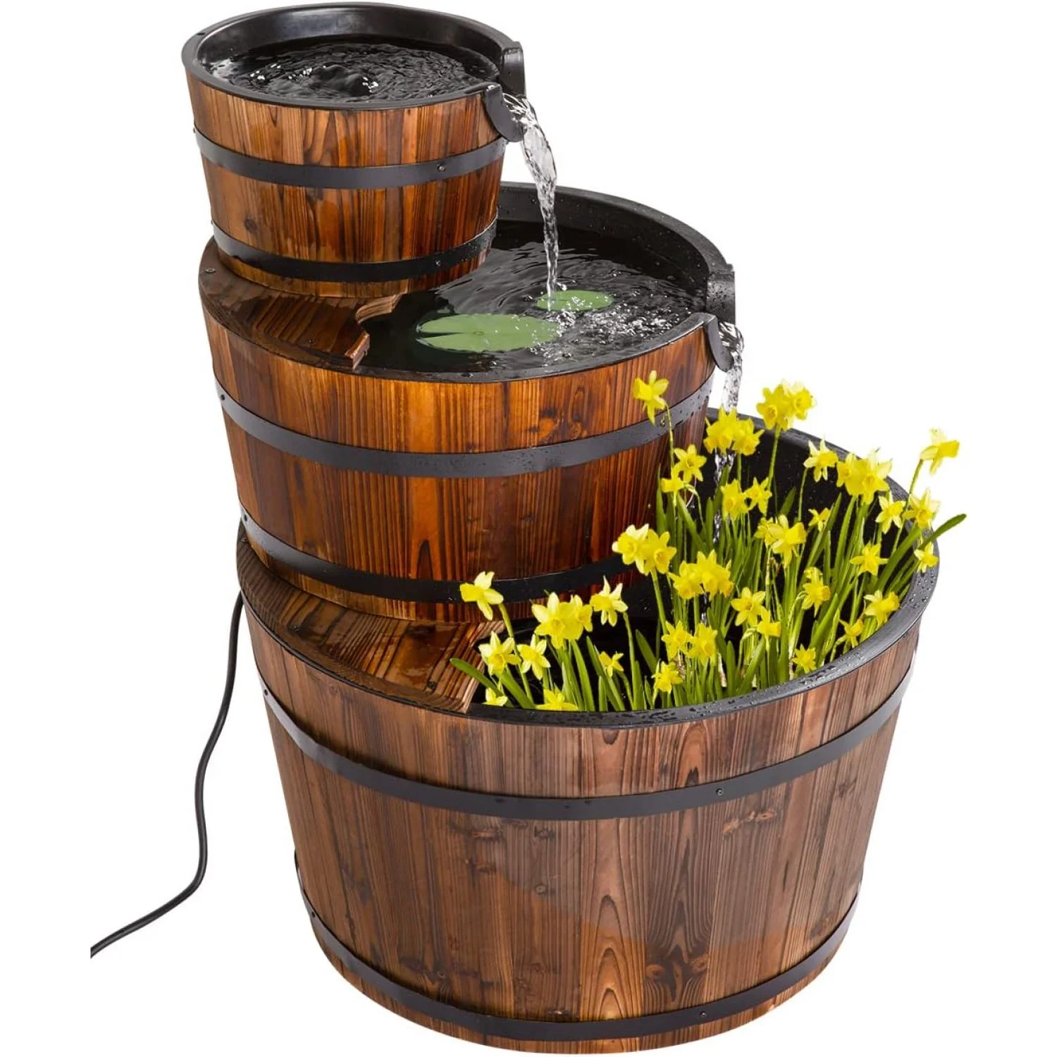 3 Tier Barrel Waterfall Fountain - with Pump Wood Barrel Cascading ...