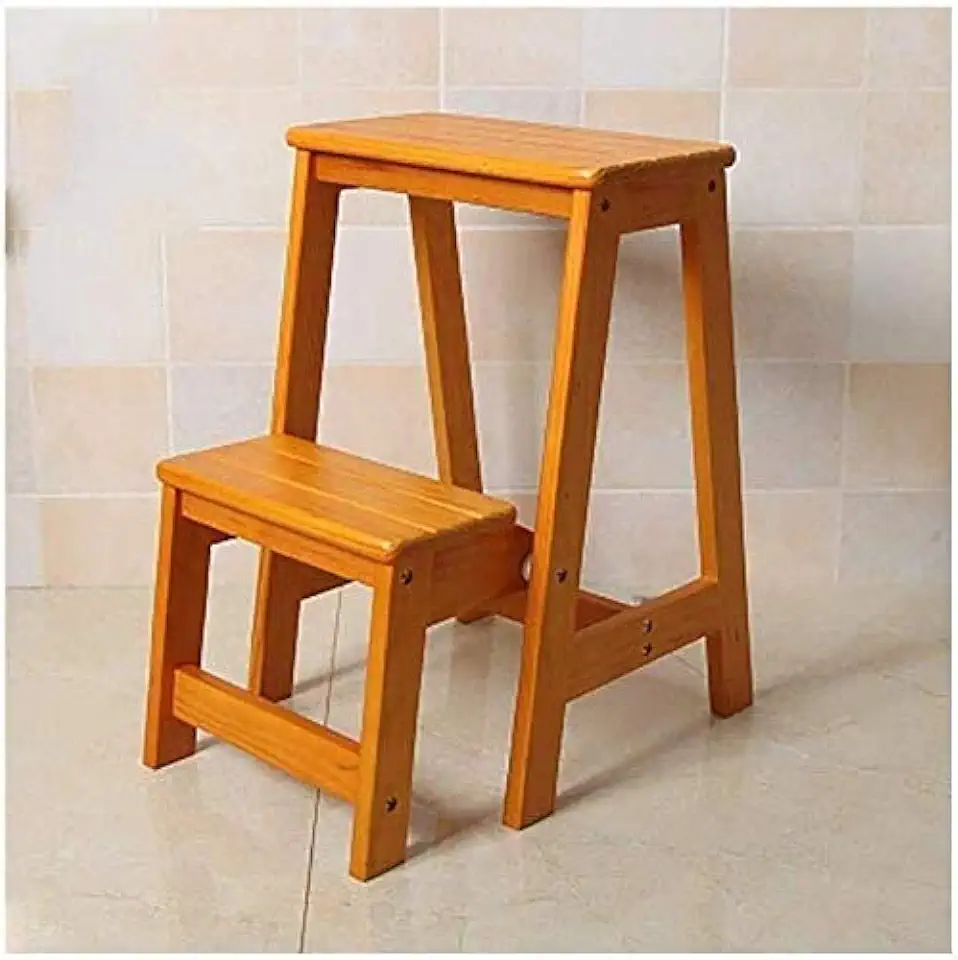 Ladder Stool Step Stool Wood High Wooden Bench Kitchen Seat Foldable ...