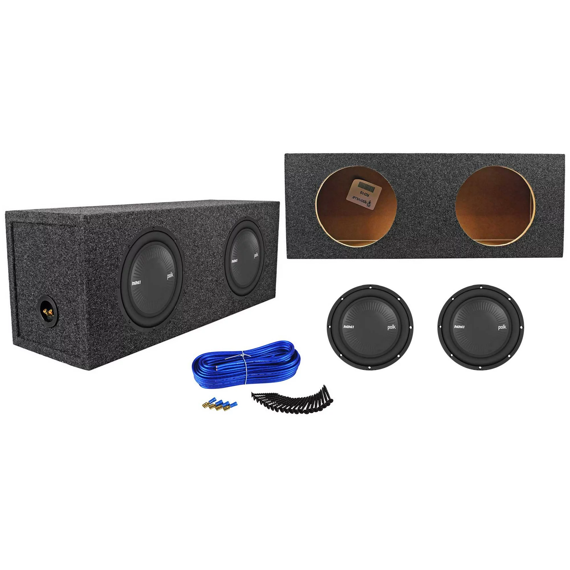 (2) Polk Audio MM1042SVC 10 2400w Car Audio Subwoofers+Sealed Sub Box ...