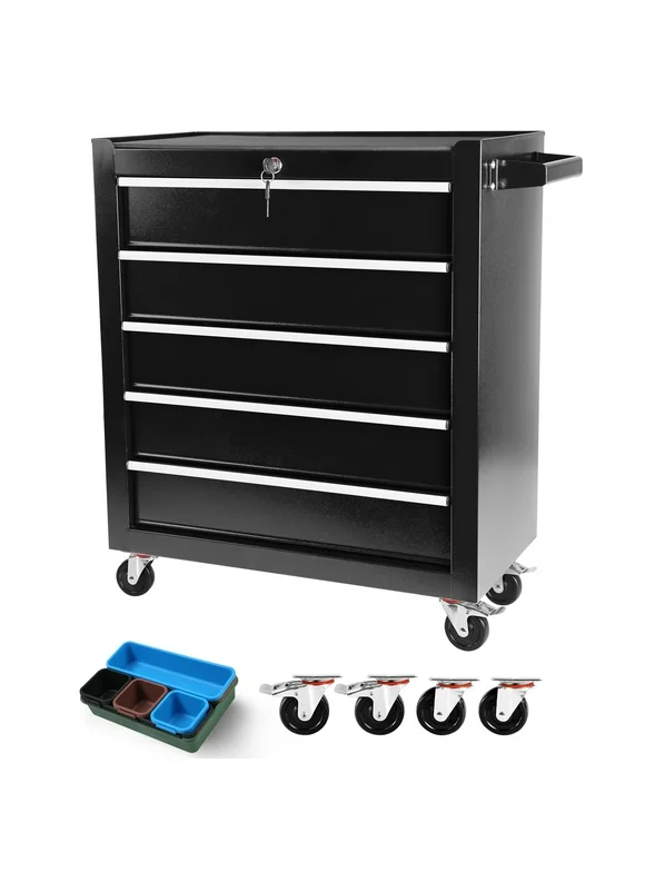 EastVita Tool Chest, 5-Drawer Rolling Tool Storage Cabinet with Liner, Adjustable Shelf, Locking ...