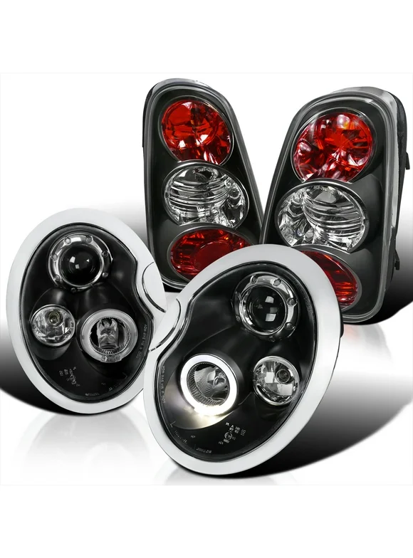 Spec-D Tuning Crystal Black Halo Projector Headlights+Clear Tail Lights ...