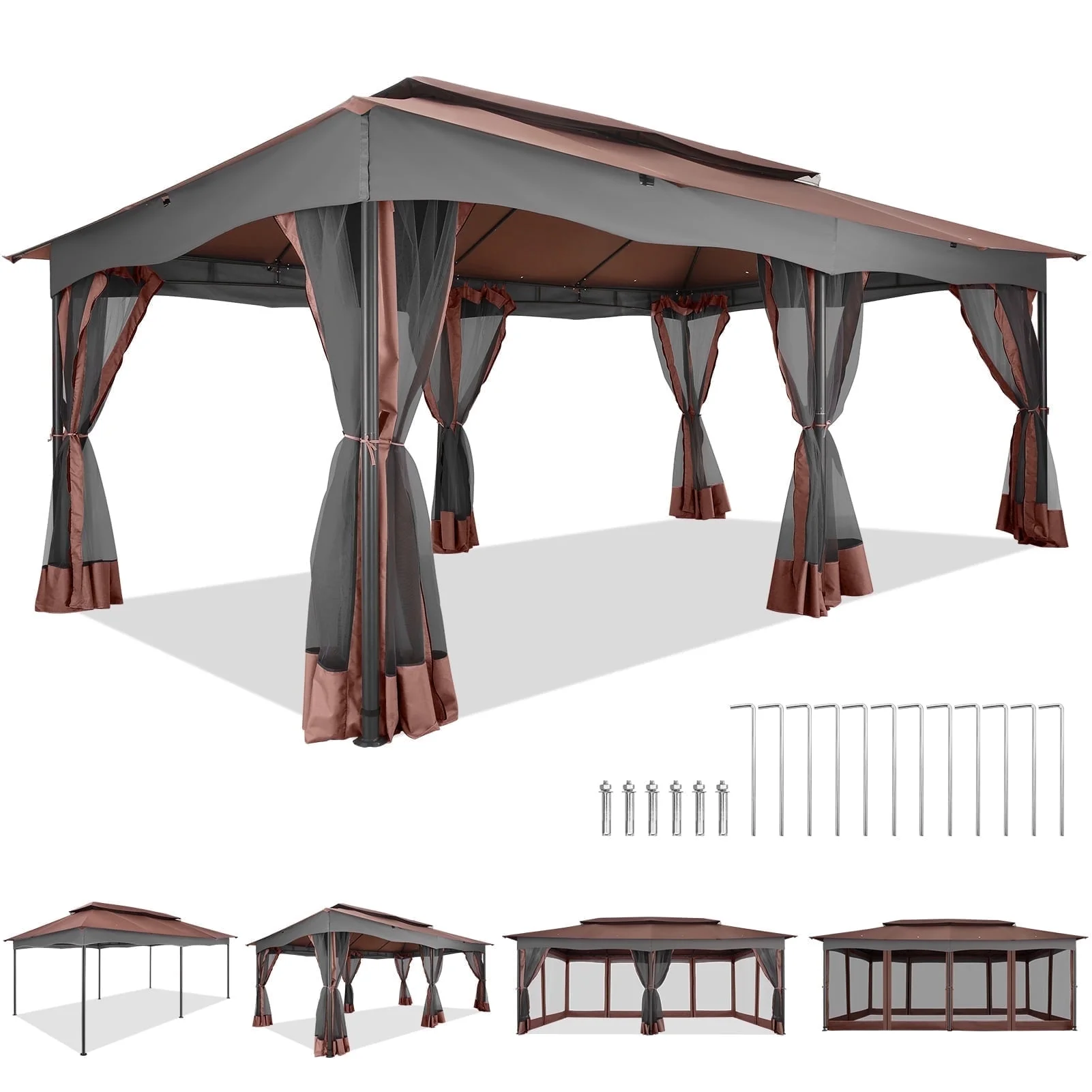 COBIZI 12x20 Heavy Duty Canopy Gazebo with 6 Mosquito Netting 100% ...