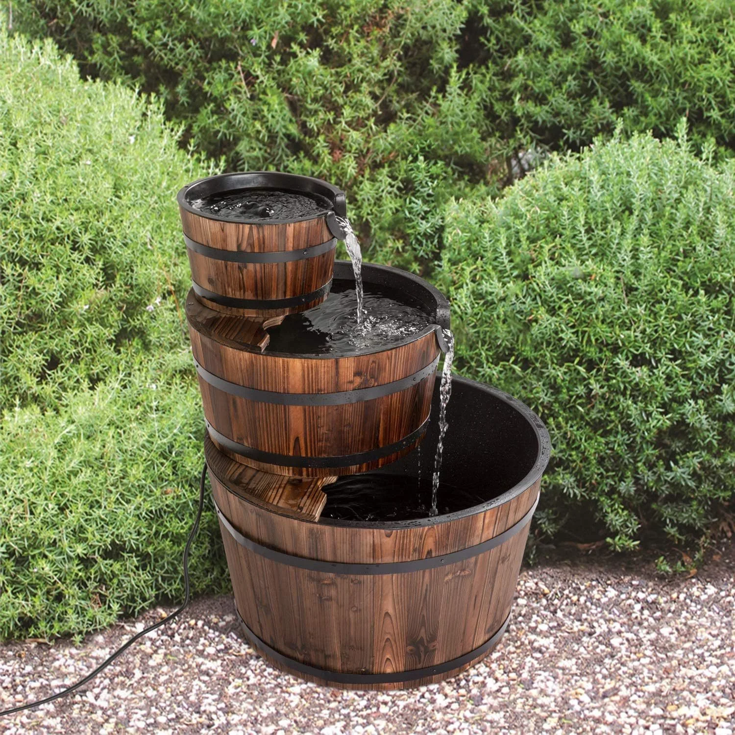 Outdoor Wooden Water Fountain 3 Tier Rustic Rustic Barrel Wood ...