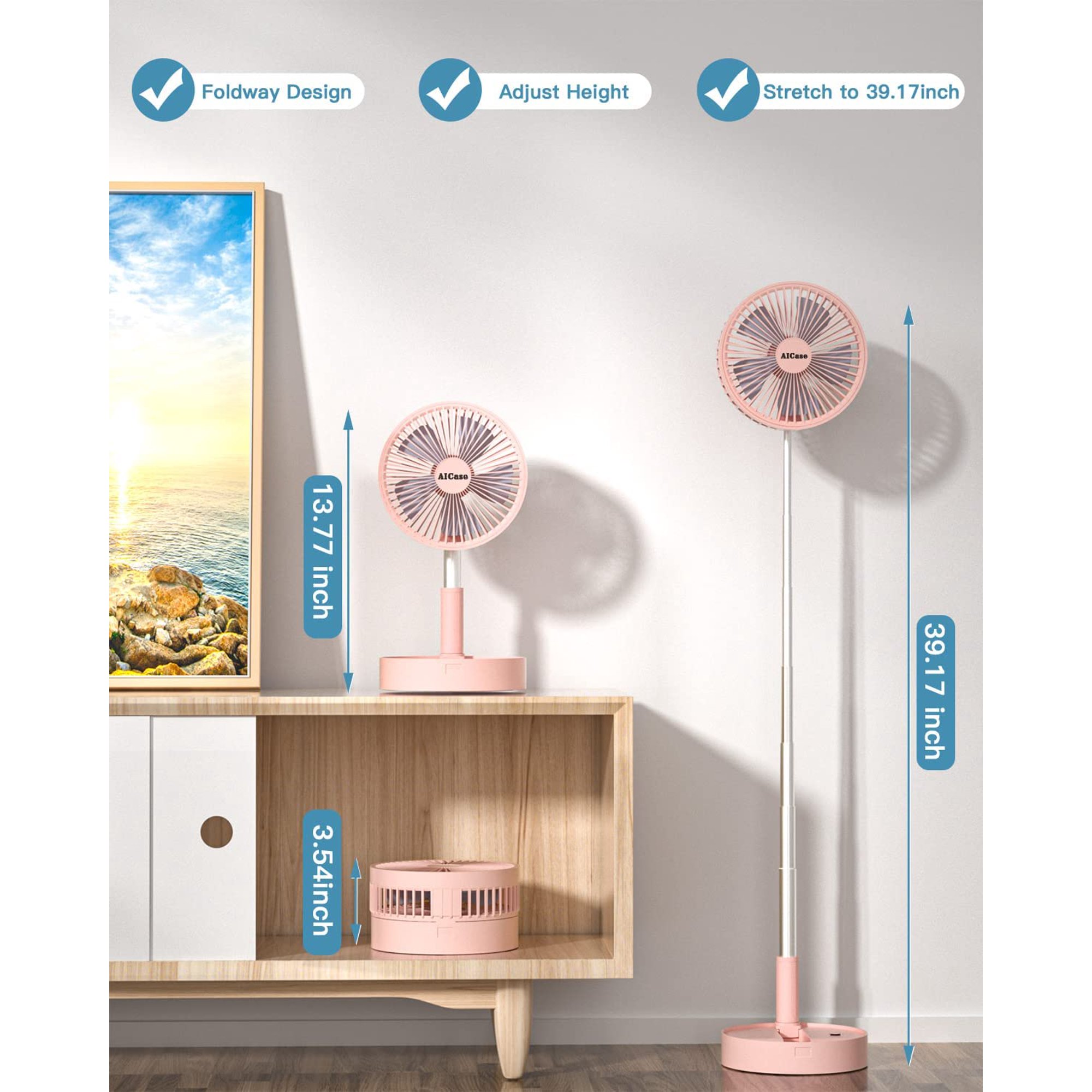Stand Fan,Folding Portable Telescopic Floor/Usb Desk Fan With 10800Mah ...