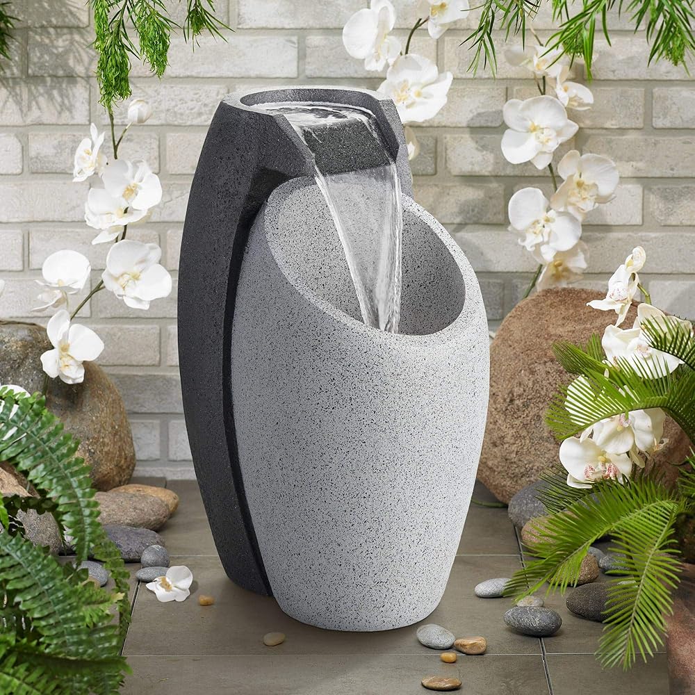 Waterfall Modern Outdoor Floor Water Fountain with LED Light Plug-in ...
