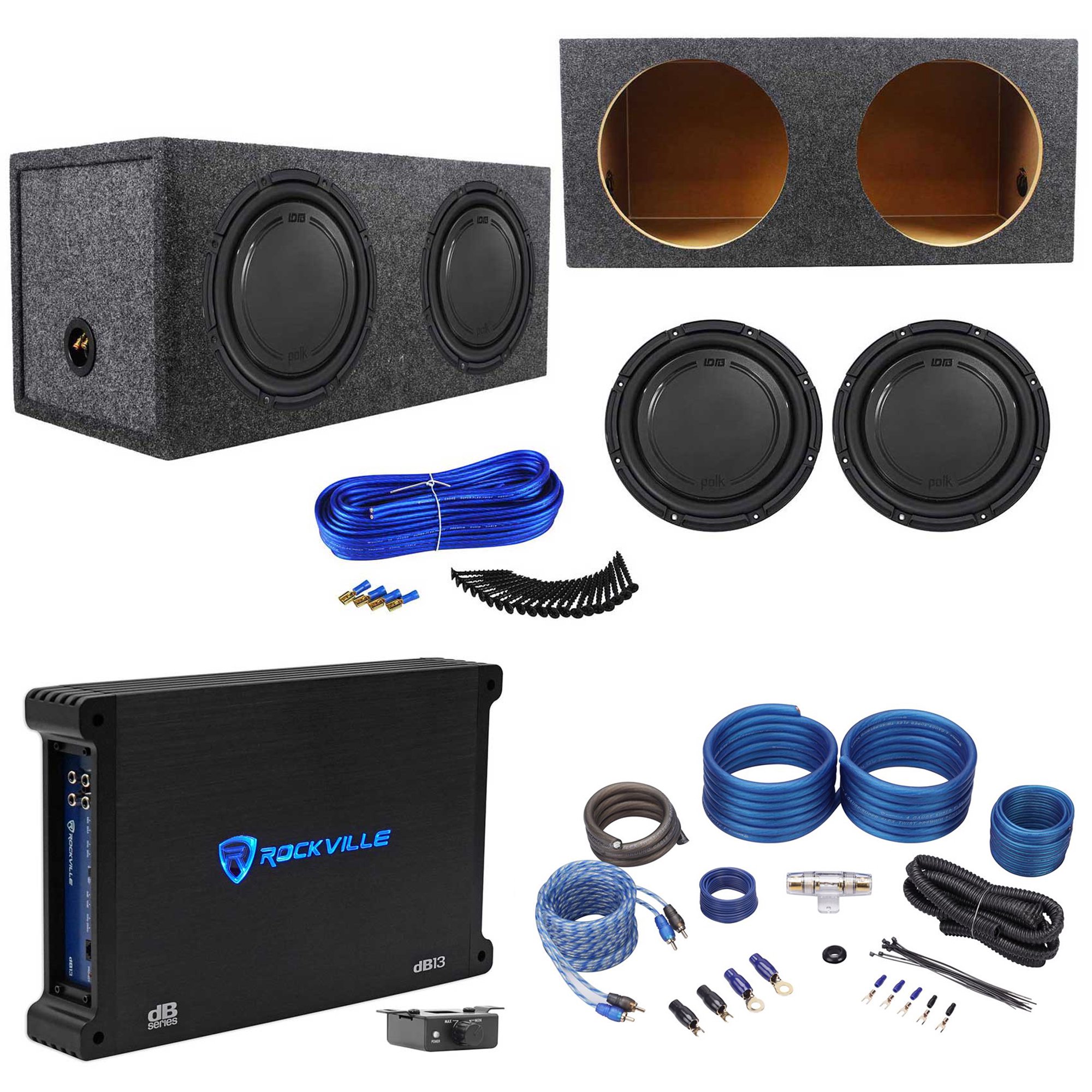(2) Polk Audio DB1242SVC 12 2220w Subwoofers+Sealed Box+Mono Amplifier ...