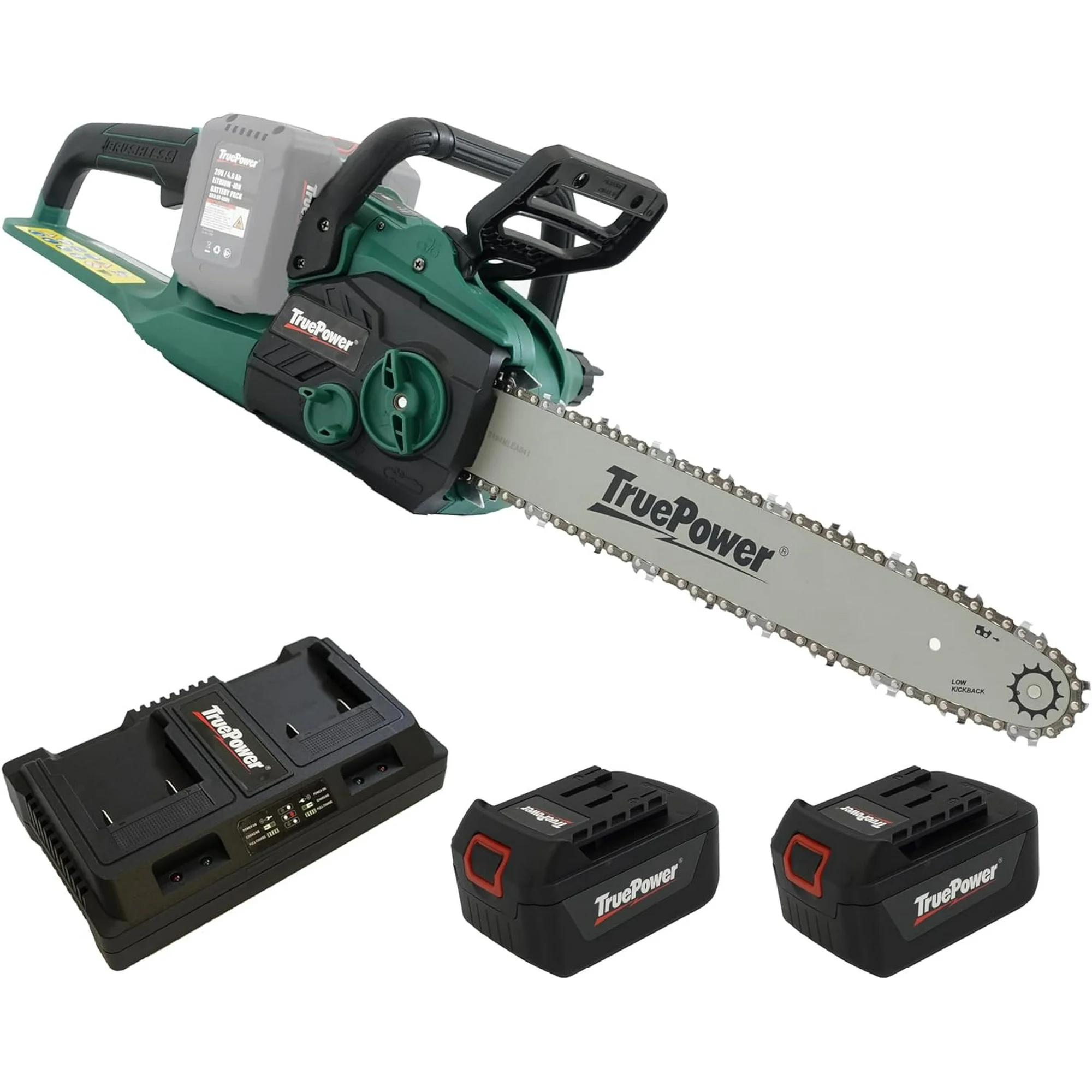 TruePower 40V Chainsaw 16" Lithium Ion Cordless Electric w/Two 4.0Ah Batteries & Dual Charger ...