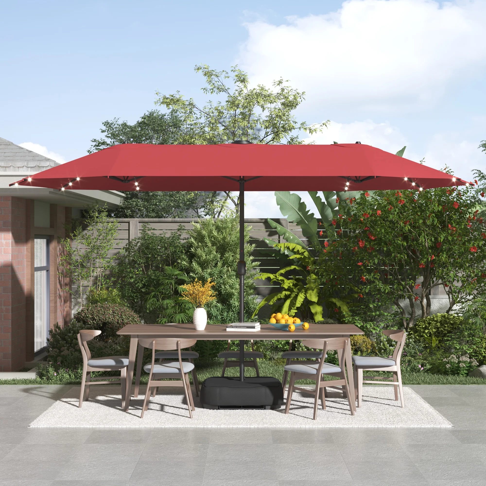 Prime Garden 15ft Double-Sided Patio Umbrella with LED Solar Lights ...