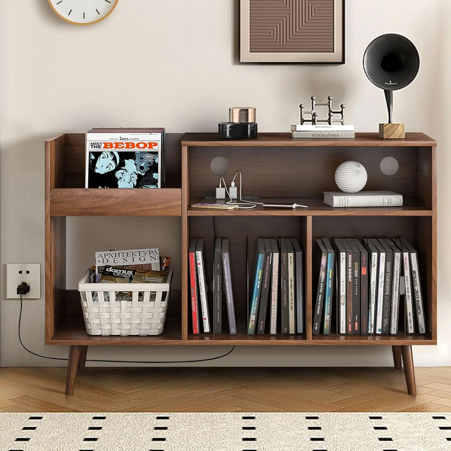 Large Record Player Stand with Charging Station & USB Ports, Vinyl ...