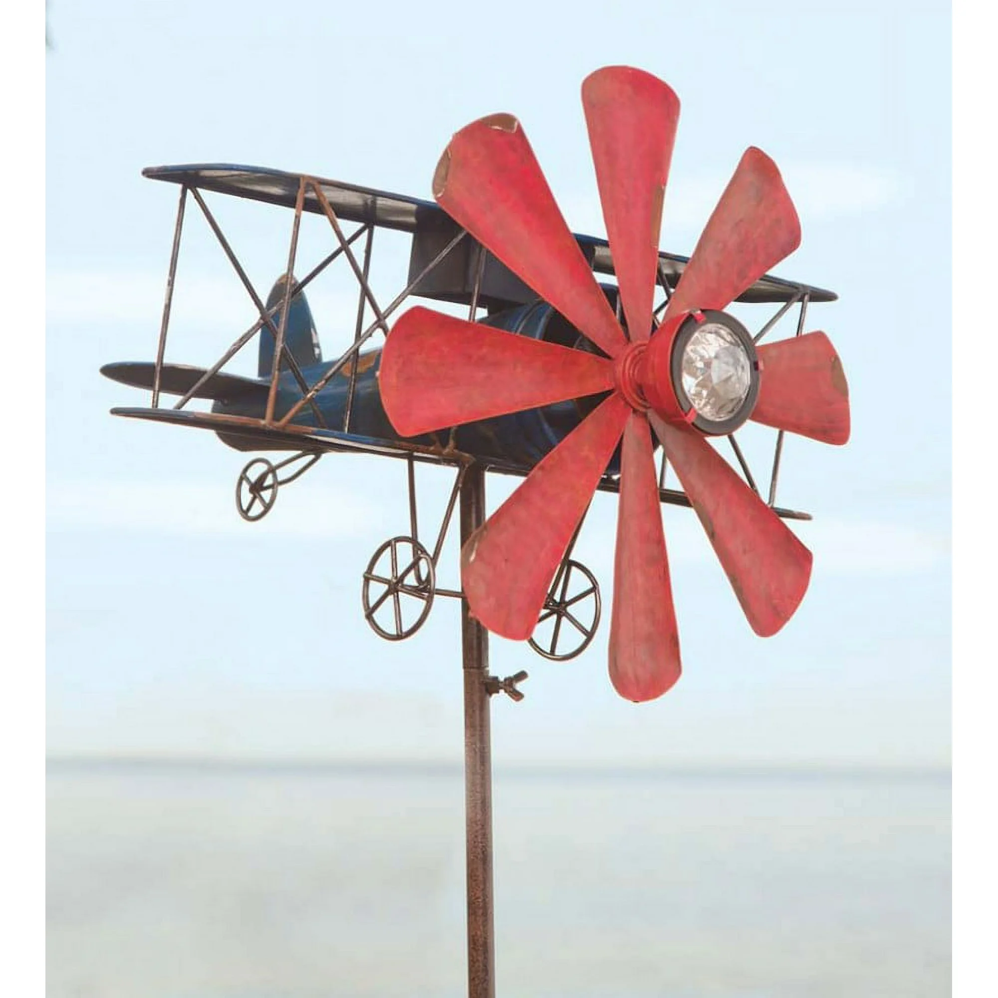 Wind & Weather Biplane With Solar Light Metal Wind Spinner - Texas Outlet