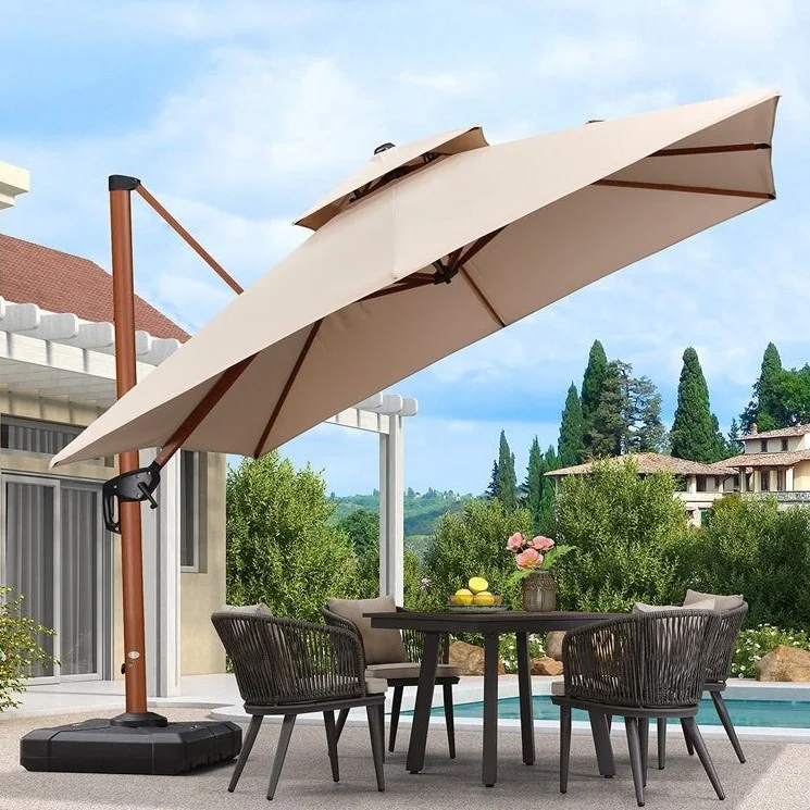 PURPLE LEAF 10ft Square Wood Pattern Patio Cantilever Umbrella - Texas ...