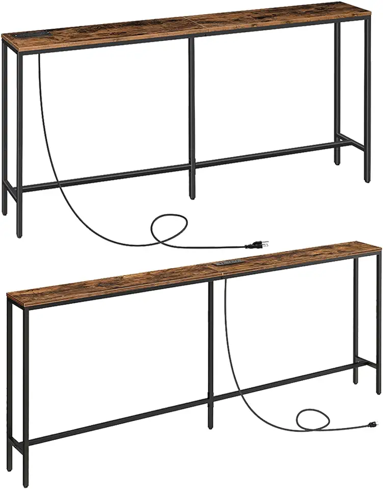 Console Table with Power Outlet and Narrow Sofa Table Bundle,Industrial ...