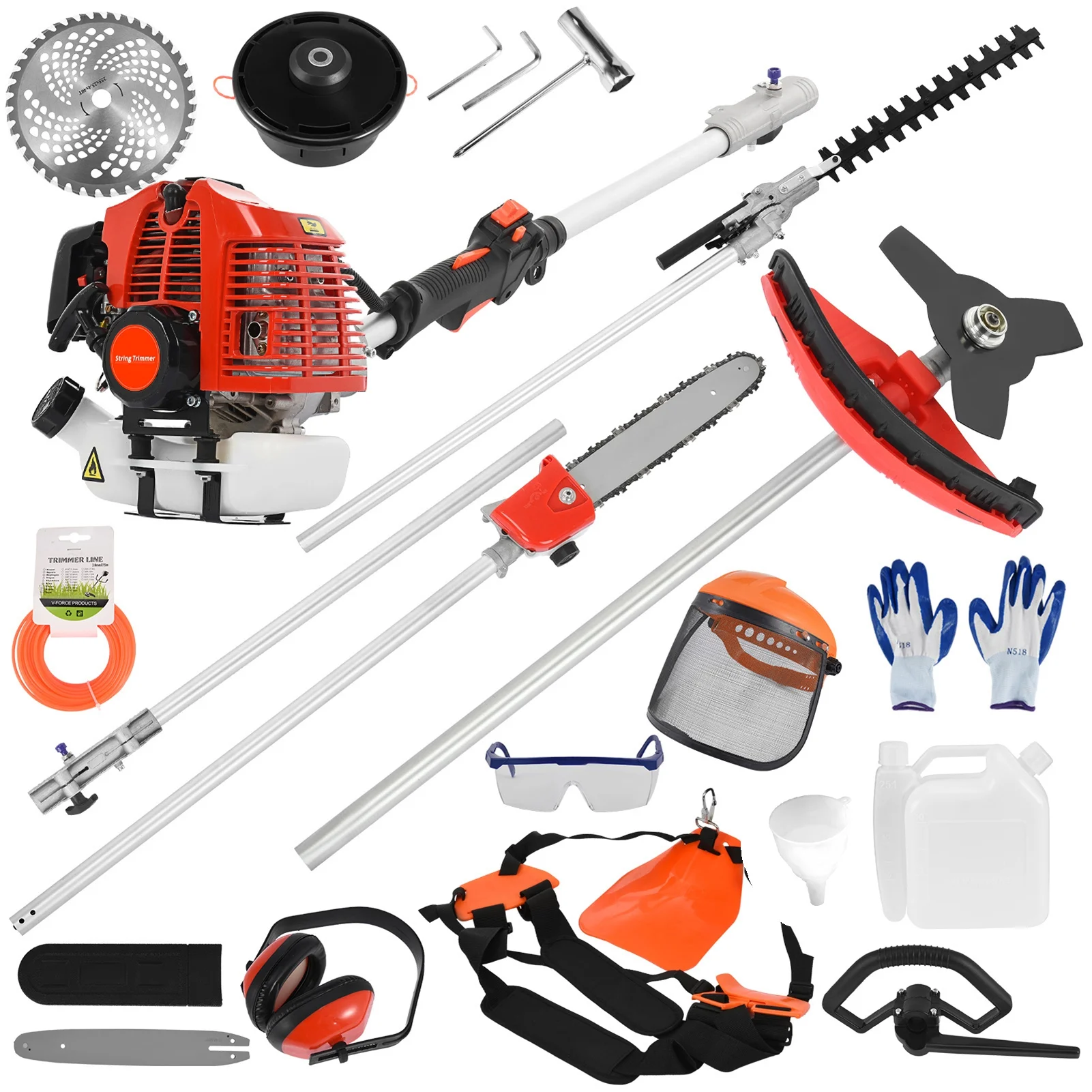 Wharick 52CC Gas String Trimmer Hedge Trimmer Lawn Mower 5 IN 1 Petrol ...
