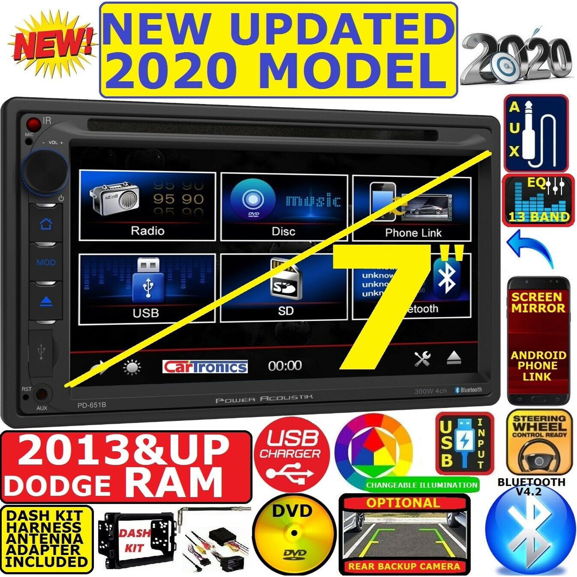 2013 & UP RAM TOUCHSCREEN BLUETOOTH USB EQ CD DVD CAR RADIO STEREO PKG ...